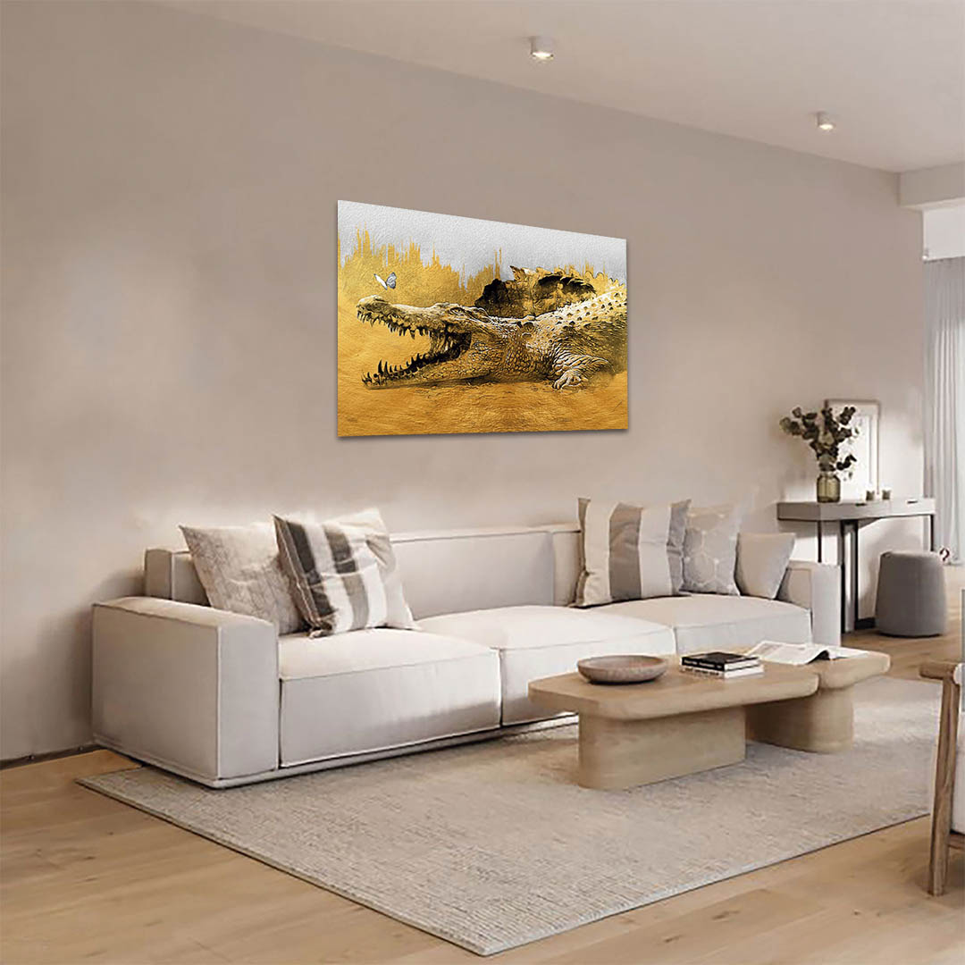 Cuadro Decorativo de Cocodrilo en Dorado #156 120 X 80