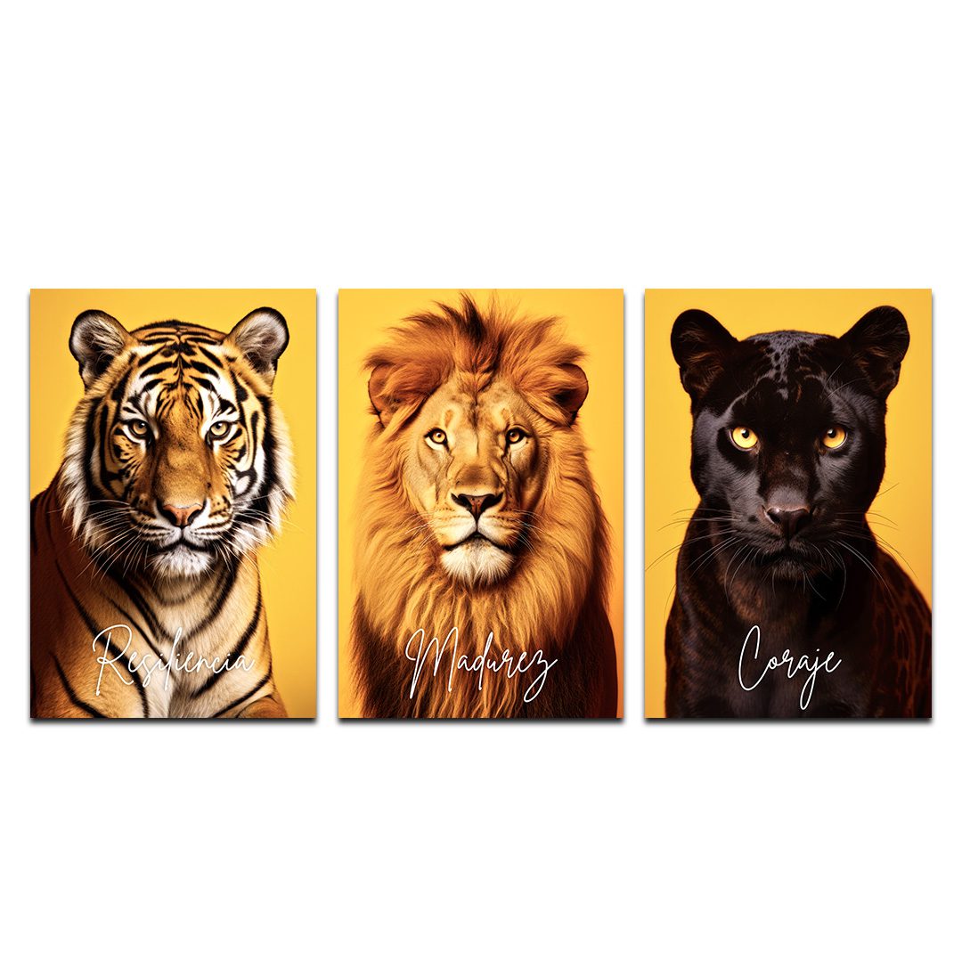 Set de 3 Cuadros Decorativos Tigre, León y Pantera - Resiliencia ...