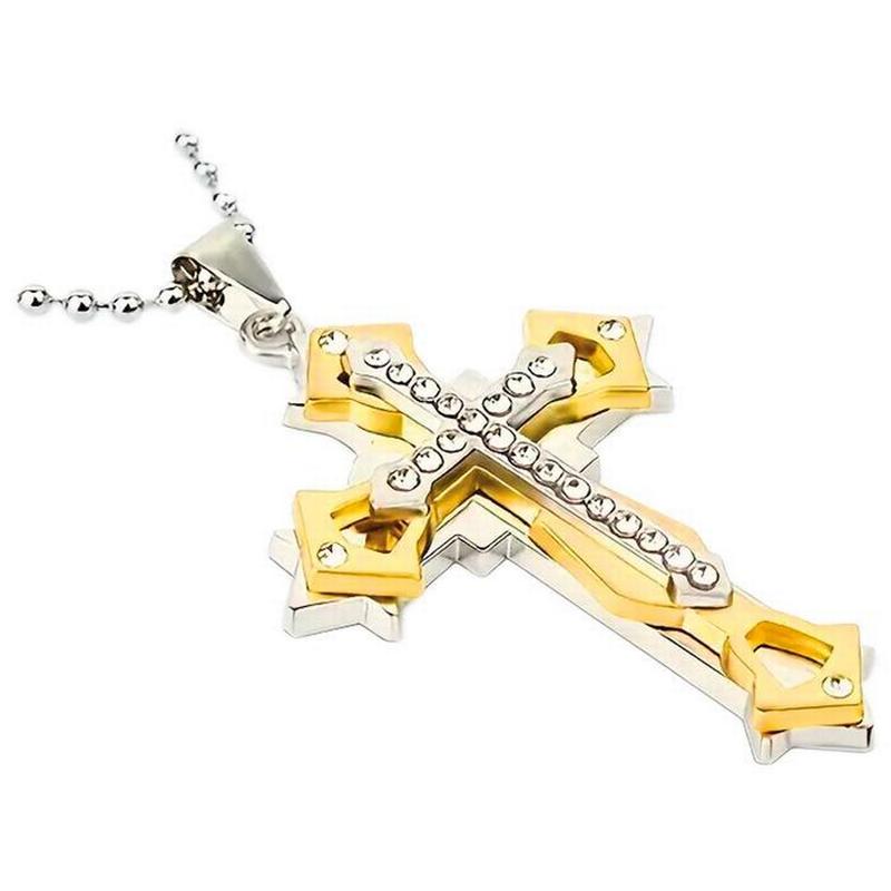 Collares Religiosos MXAEX-001 1Pza Oro Collar Triple Cruz Dije 4x5,3cm ...