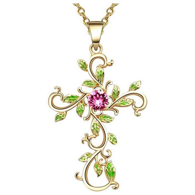 Cadenas Retros MXERN-001 1Pza Oro Collar CruzFlores Dije 2x3,2cm Metal ...