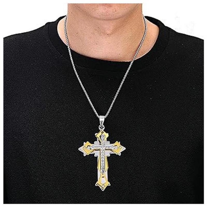 Collares Religiosos MXAEX-001 1Pza Oro Collar Triple Cruz Dije 4x5,3cm ...