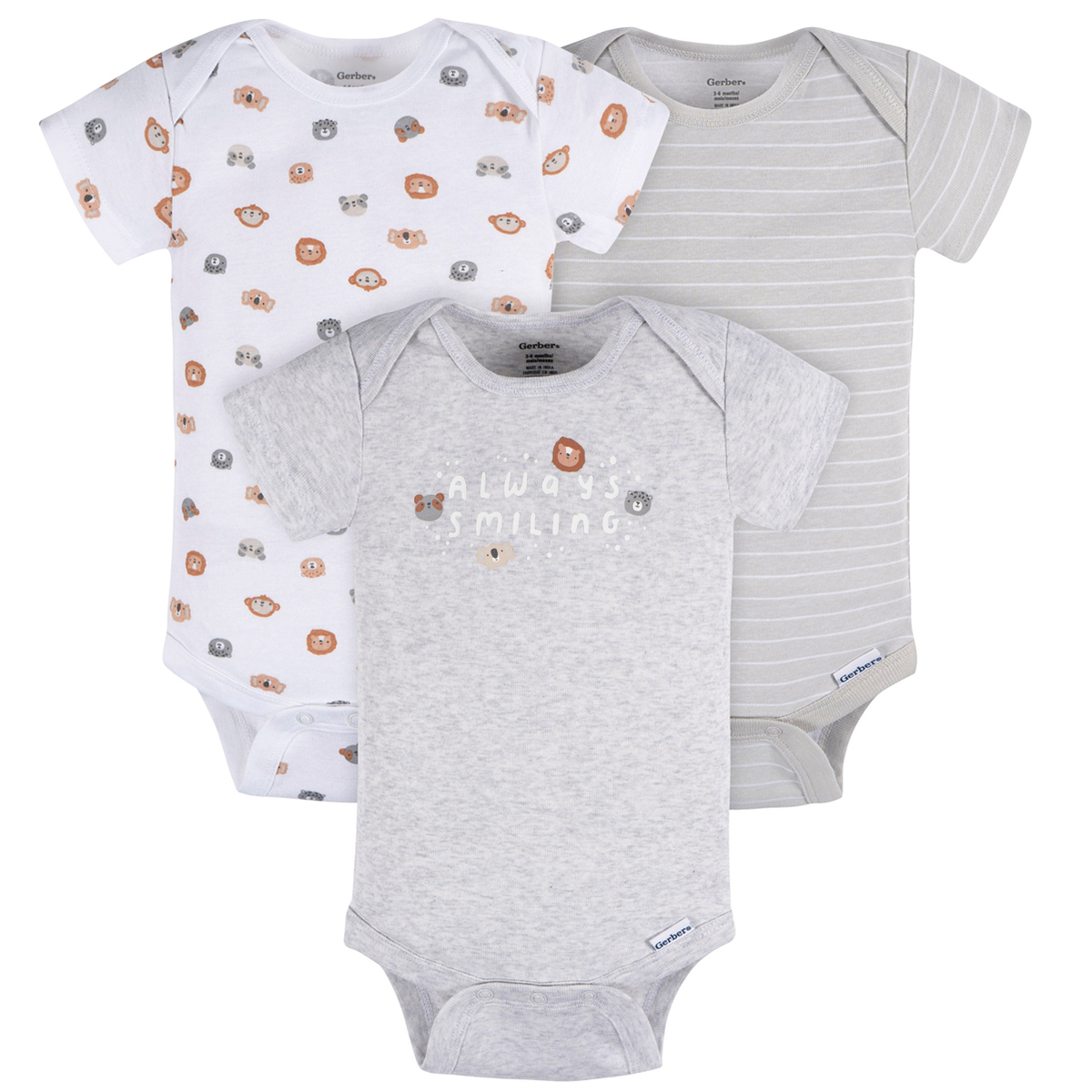 Pañalero Gerber Essentials Pack 3 Pzs Gris Algodón Ropa Bebé