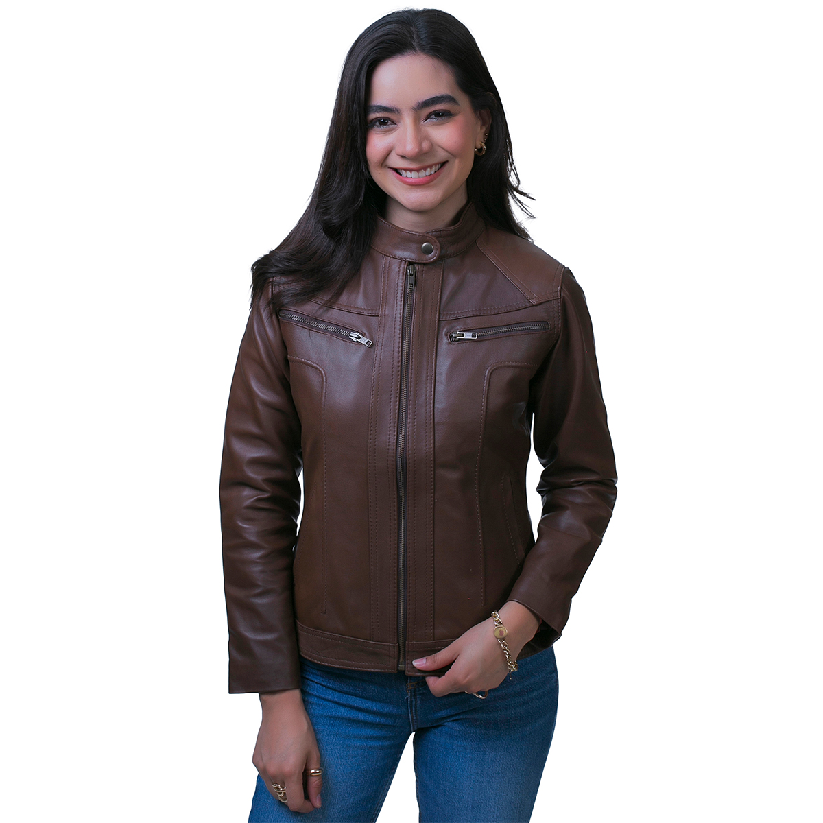 Chamarra de piel mujer castelli slim elegante dama cierres