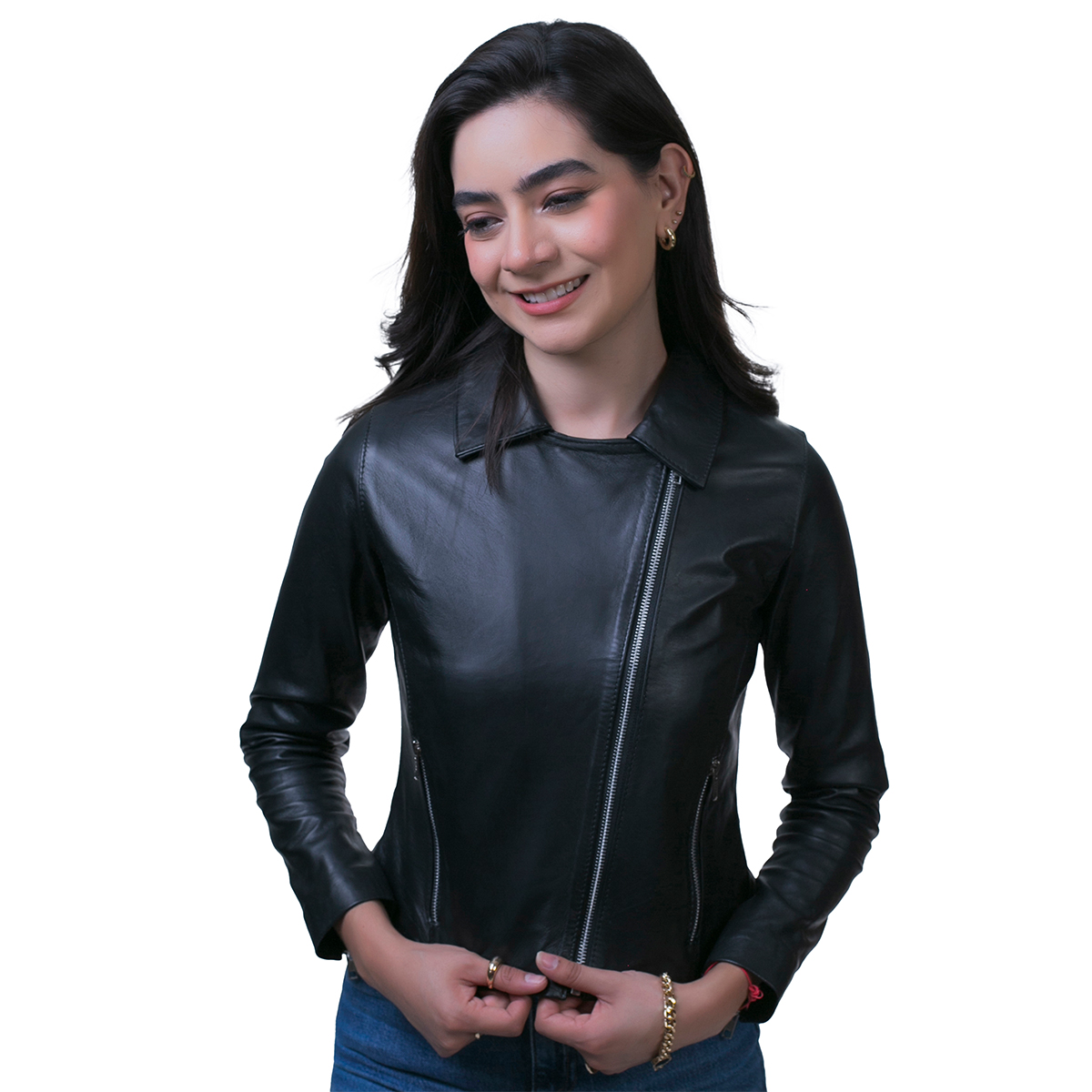 Chamarra Biker Negra castelli Slim Fit Piel Mujer Borrego