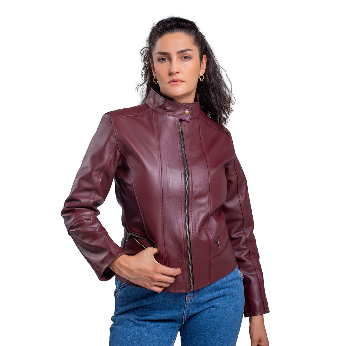 Chamarra de piel mujer castelli cuello mao elegante dama