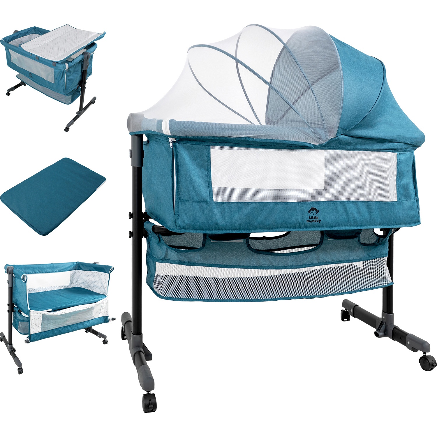 Cuna Cama Colecho Cambiador Bebe Mosquitero Ruedas 3 En 1 Azul