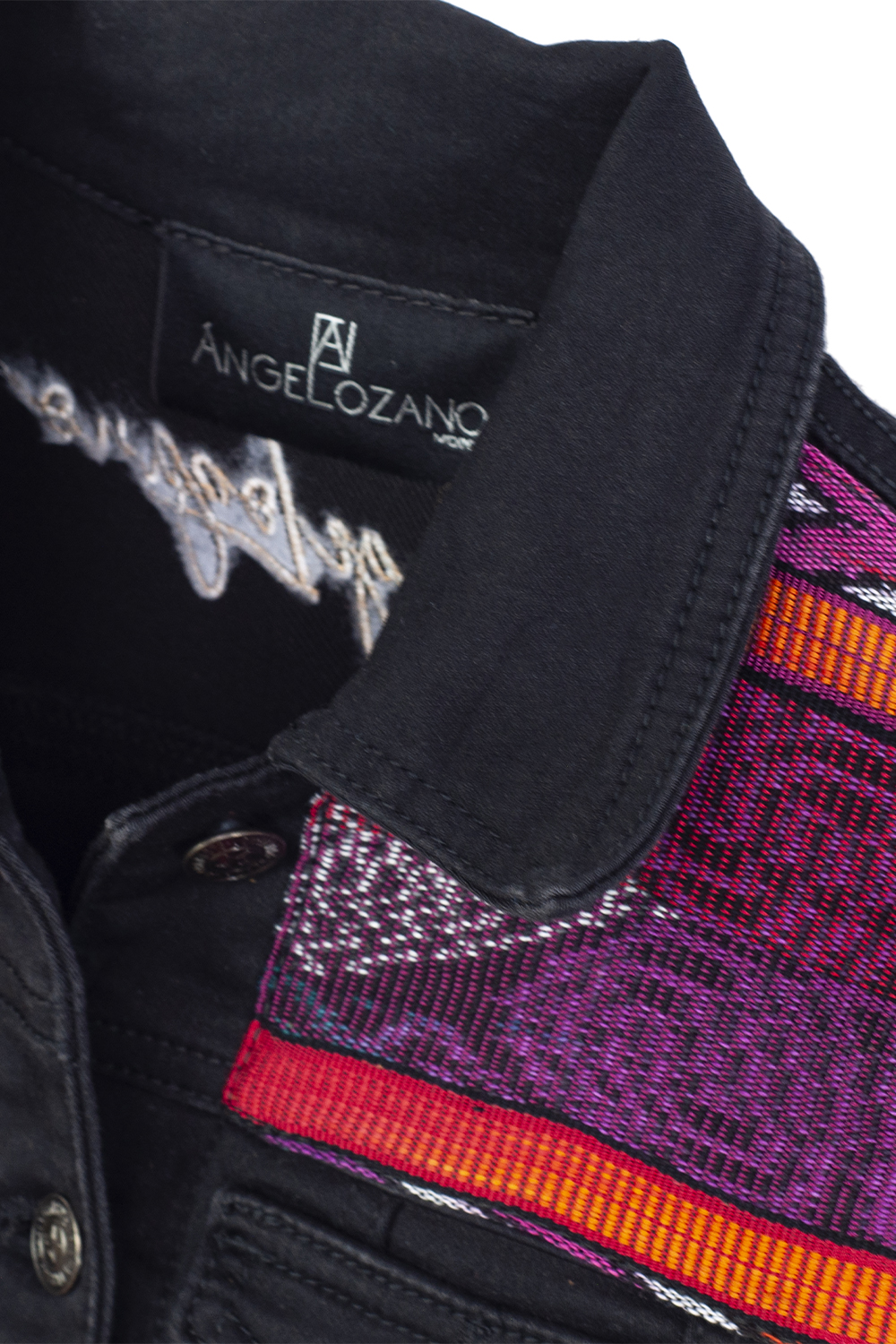 Chamarra de mujer A ÁNGELOZANO de mezclilla color negro, con telar ...