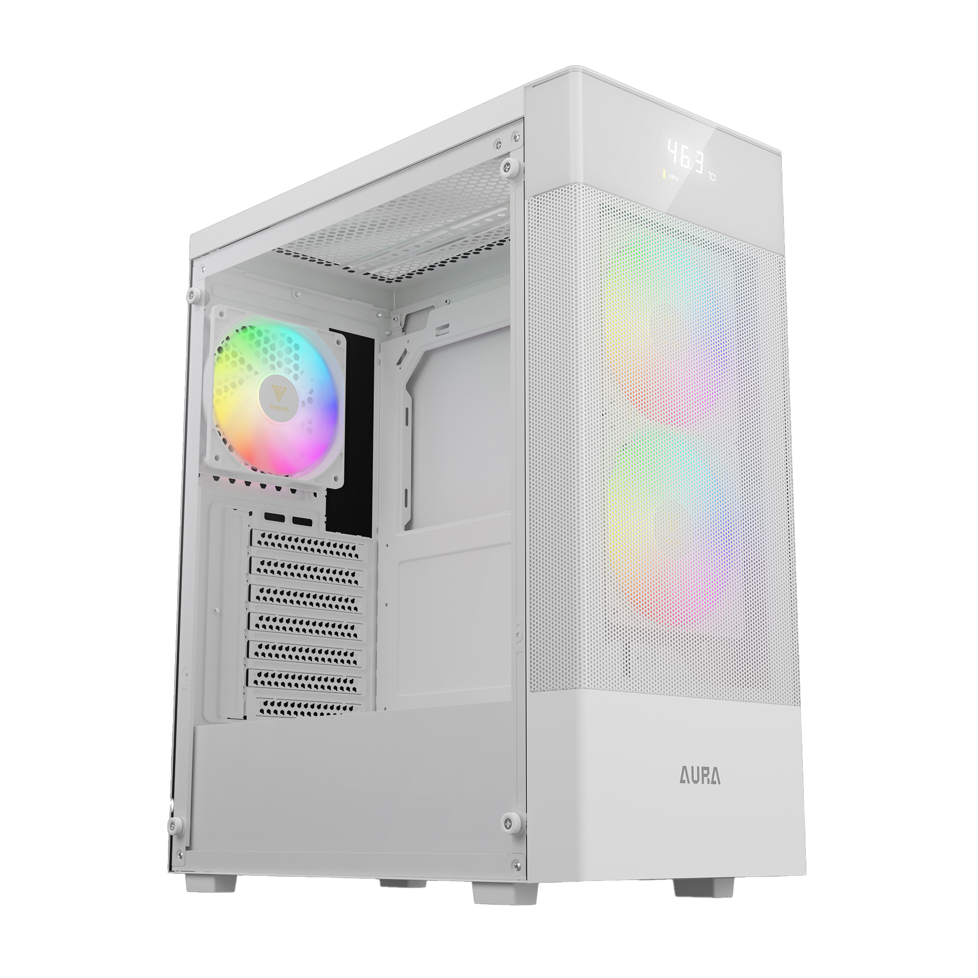 GABINETE GAMDIAS AURA GC5 ELITE ARGB BLANCO DIGITAL ATX S/FUENTE ...