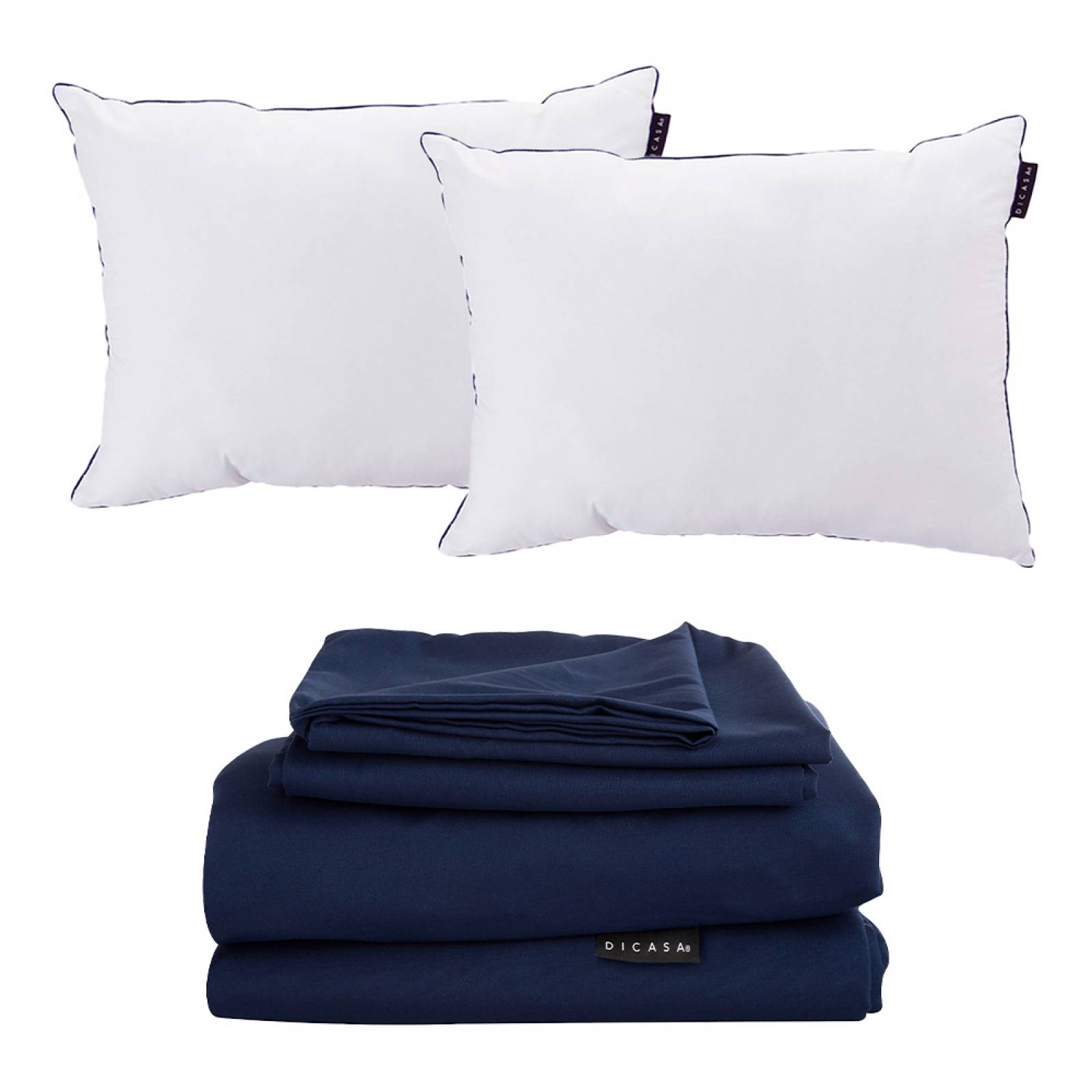 Combo Sábanas Softy Queen Size Azul Marino + 2 Almohadas One