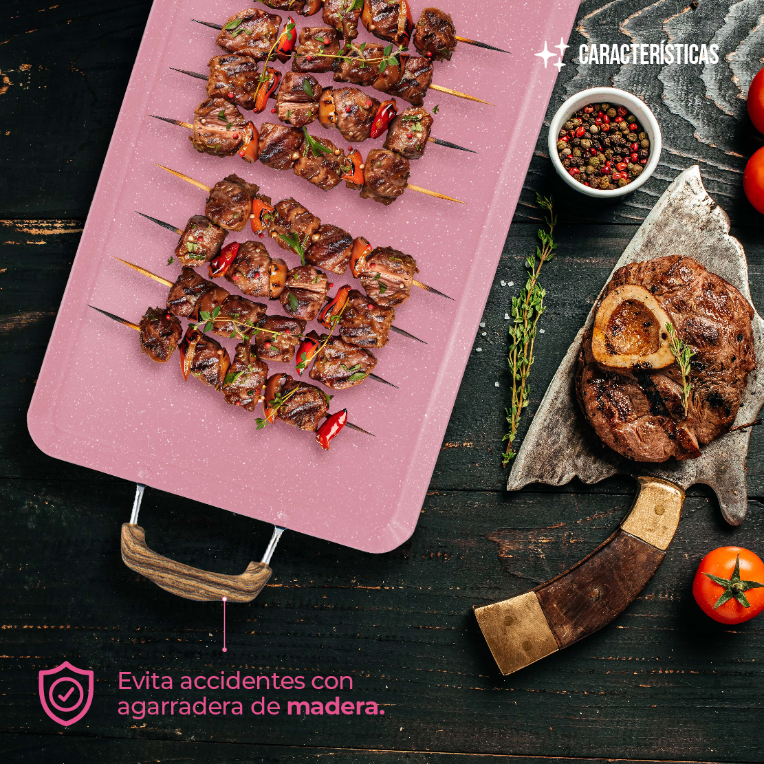Comal De mármol Antiadherente Rectangular 60 Cm Rosa