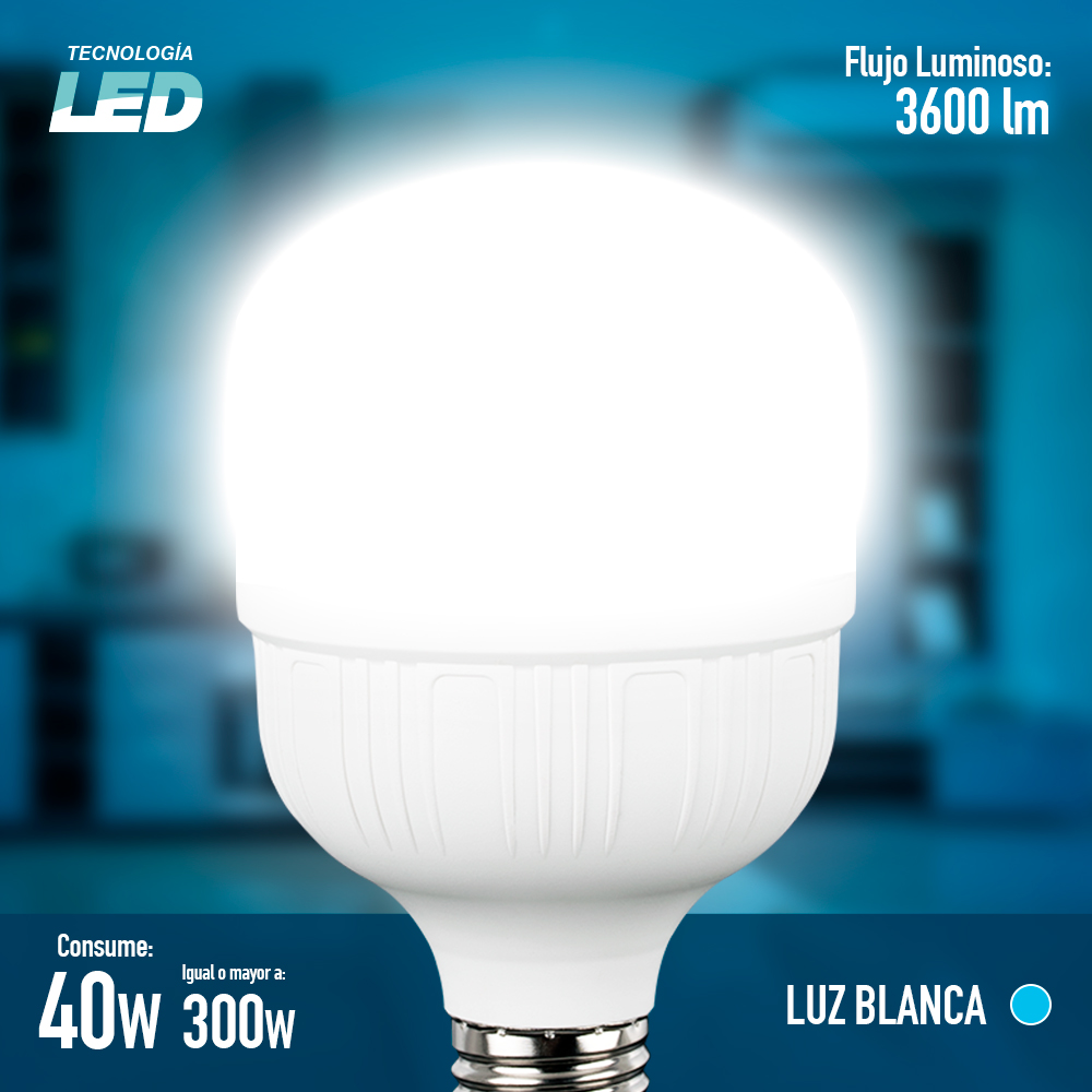Foco ICON Led Opalino Tipo Bulbo 40w Luz Fría Ilumina 300w
