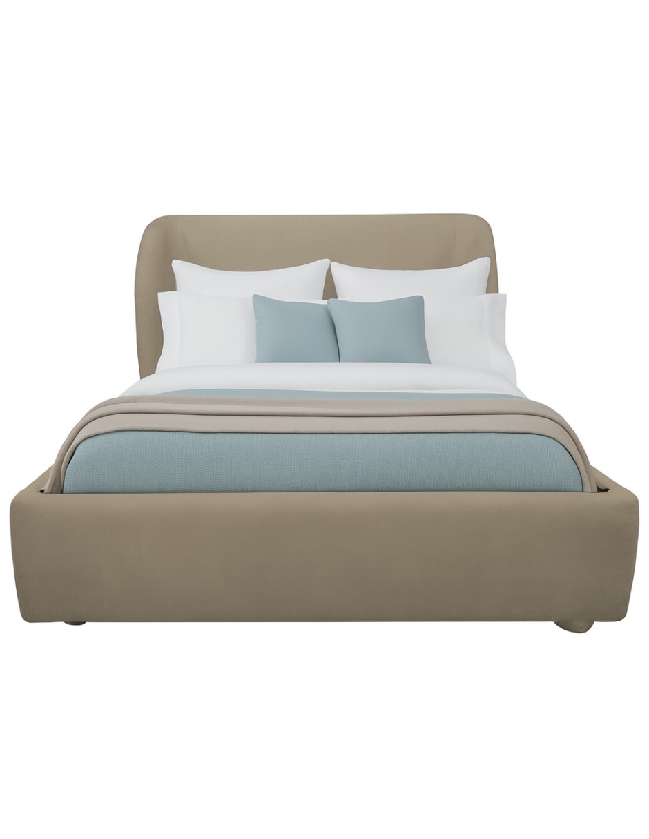 Cama Matrimonial Nicky Gris, Tapizado Edimburgo Textura Suave