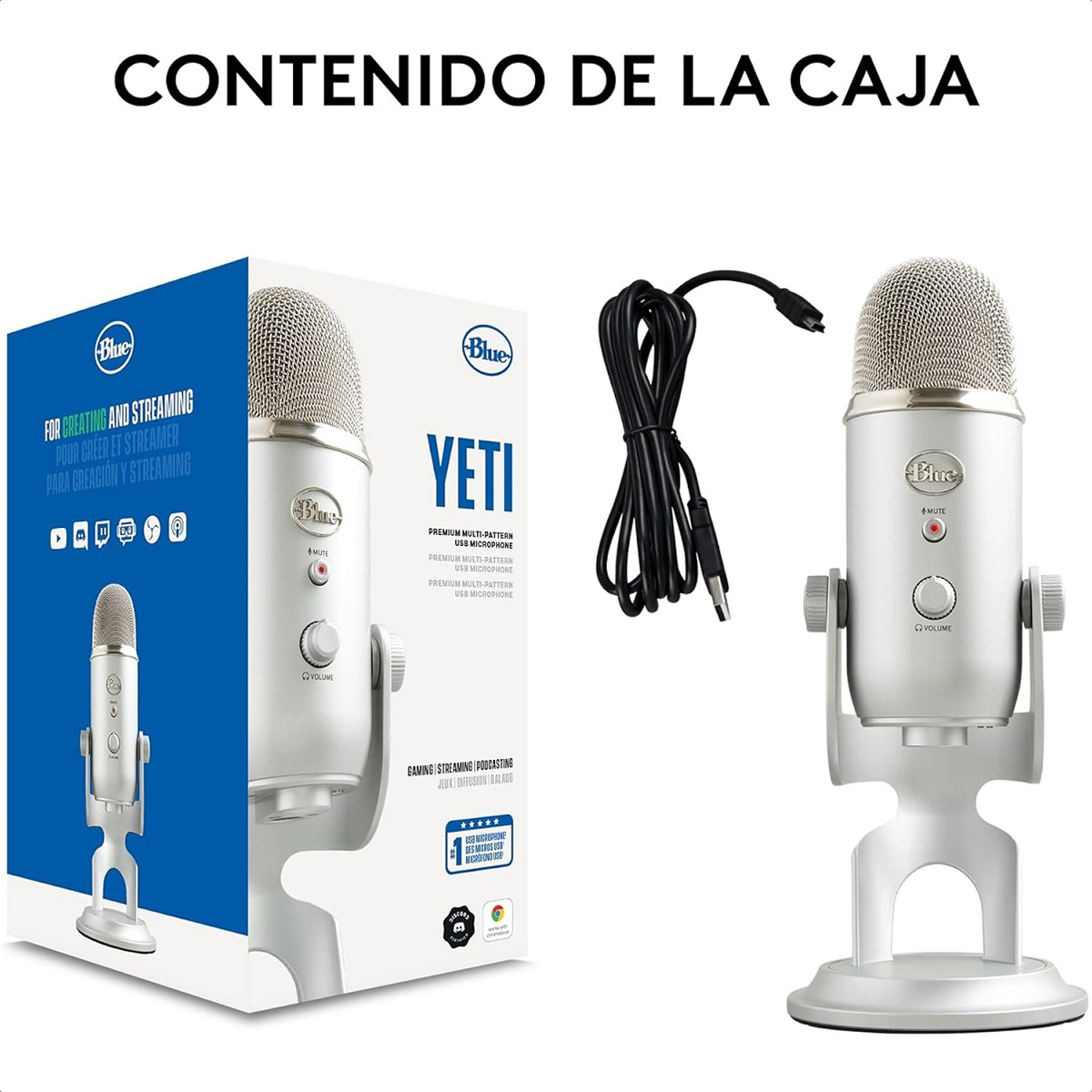 Microfono Profesional Blue Yeti Multipatron Silver USB Grabacion ...