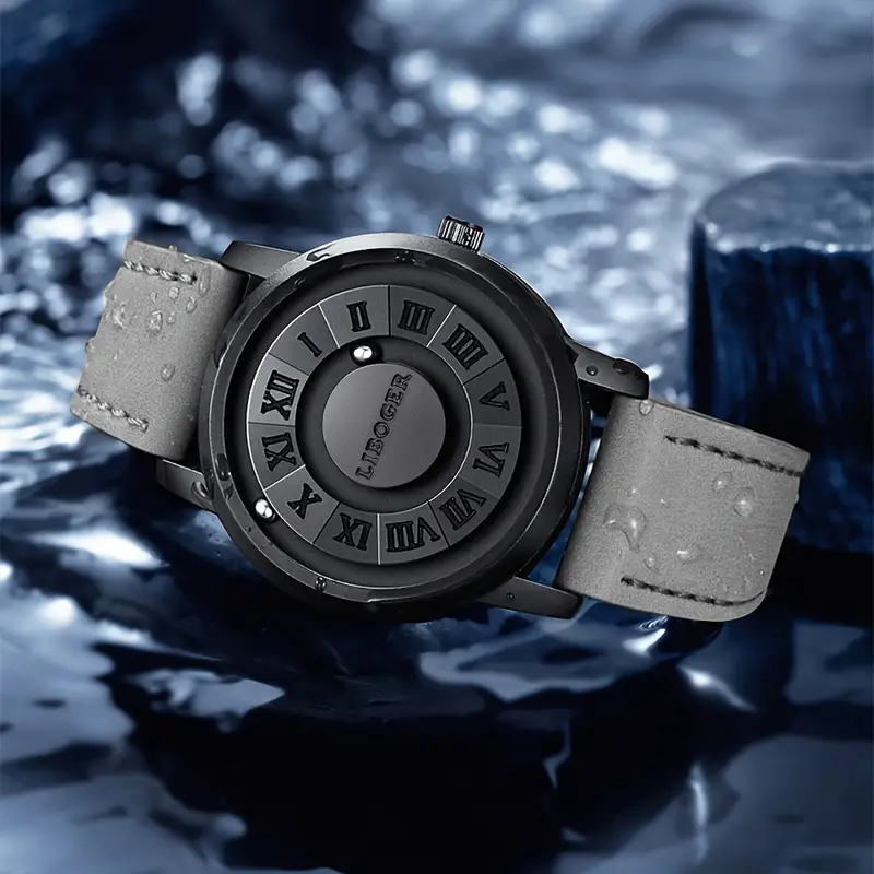Reloj cuarzo piel sintética iman balin negro gris retro diseño flotante ...