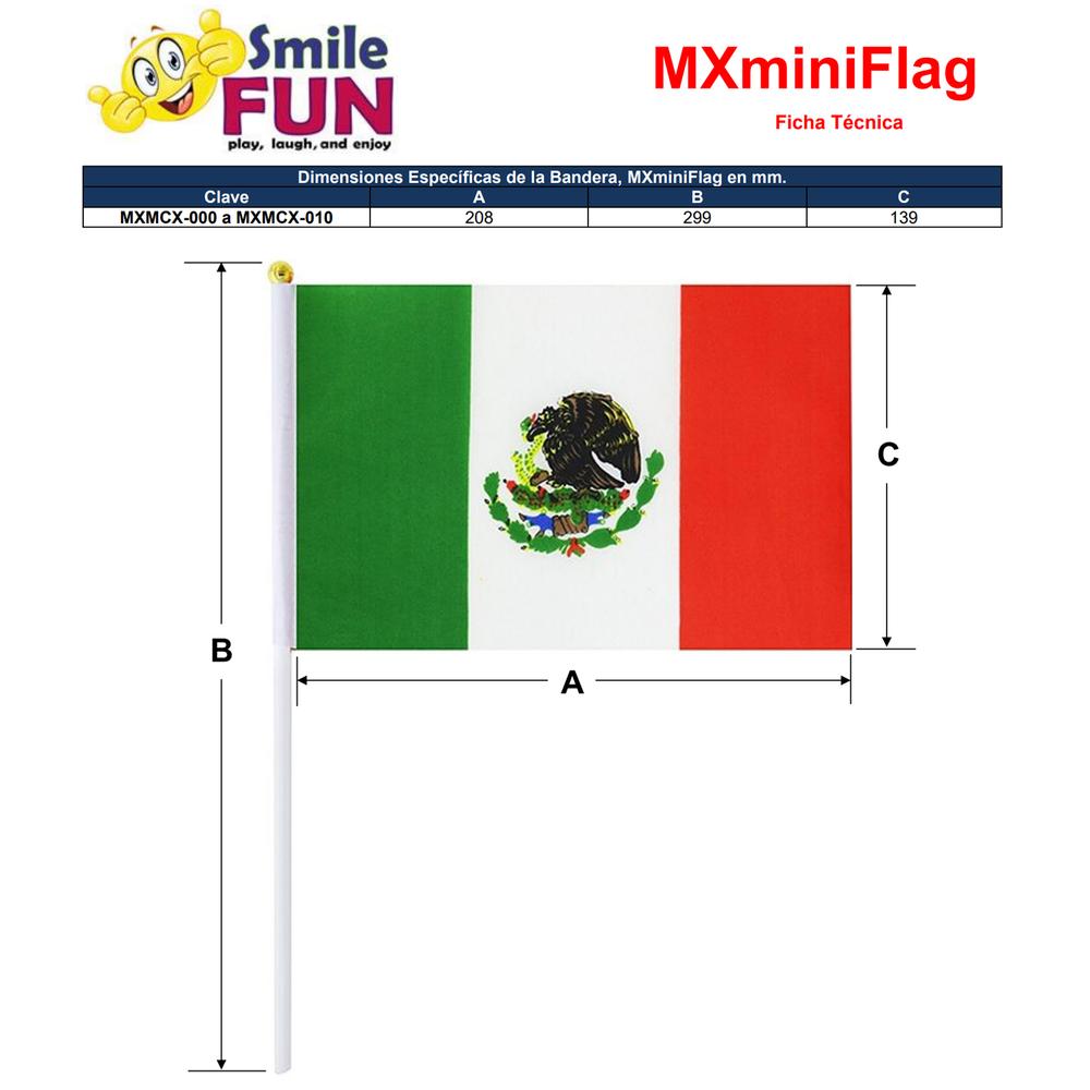 Banderitas de México de Mano MXMCX-002 10 Pzas 14x21cm Tela Poliéster ...