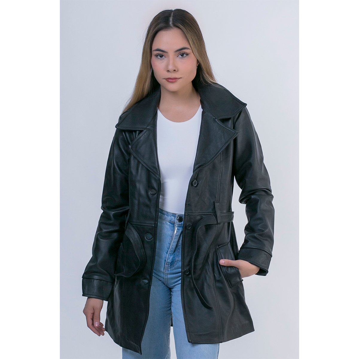 Abrigo piel borrego Castelli dama 3/4 con cinturón gabardina