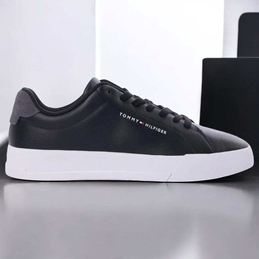 Tenis Tommy Hilfiger Hombre Sneakers Th Court Negro Elegante, Cómodo Y ...