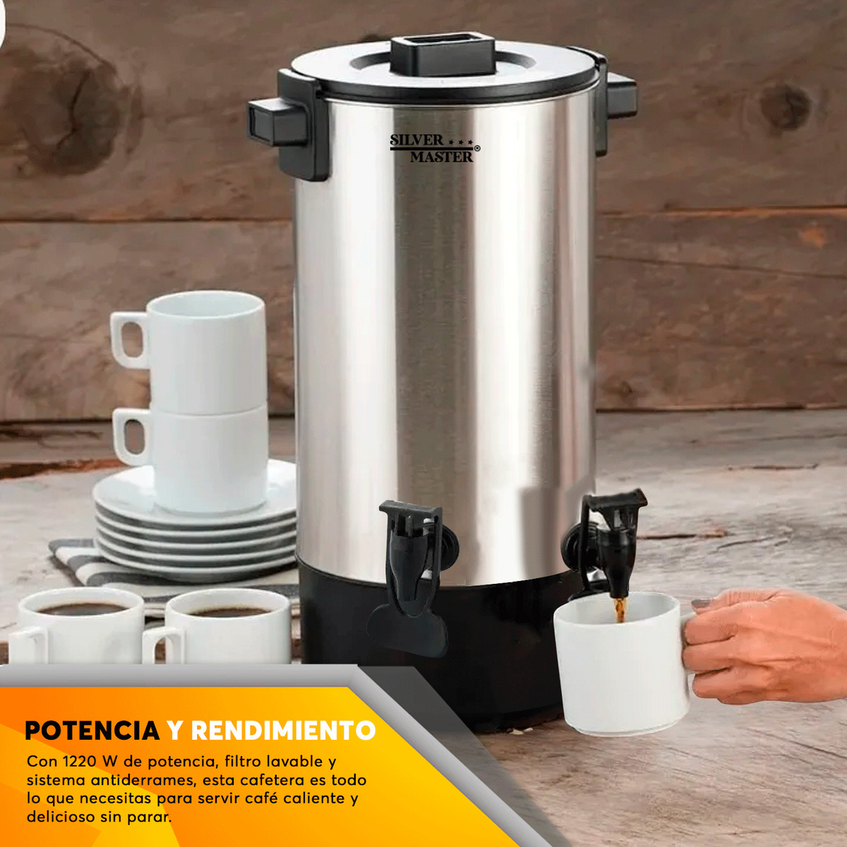 Cafetera precoladora con doble dispensador 10 Litros 17012 Silver Master