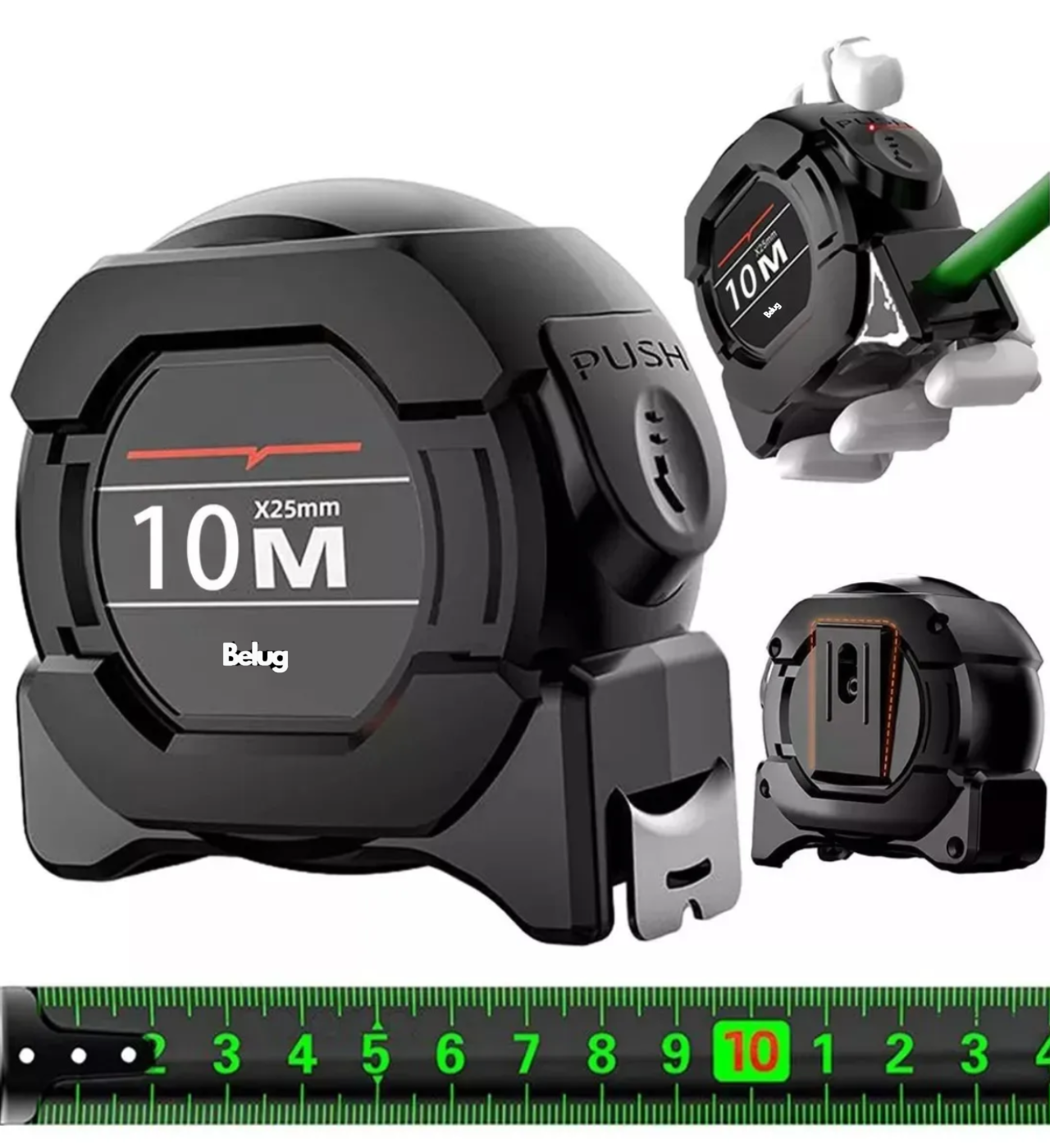 Cinta Metrica Flexometro Regla Retractil Fluorescente 10m negro