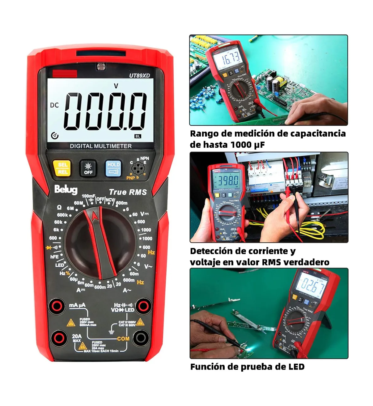 Multímetro Digital Belug Rojo De Alta Precisión 1000 V