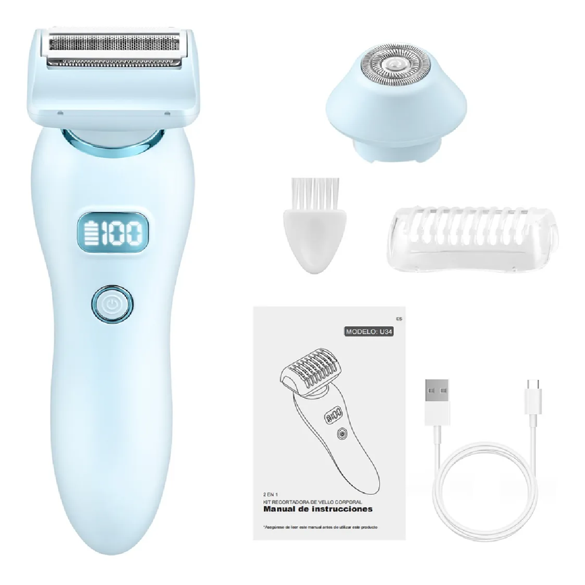 Depiladora Eléctrica Afeitadora Rasuradora Mujer Portátil Blanco Lineas ...
