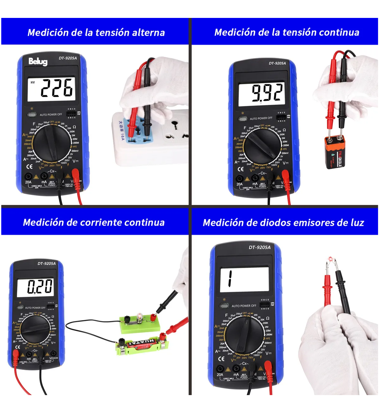 Multímetro digital portátil Belug Negro con pantalla LCD, AC/DC