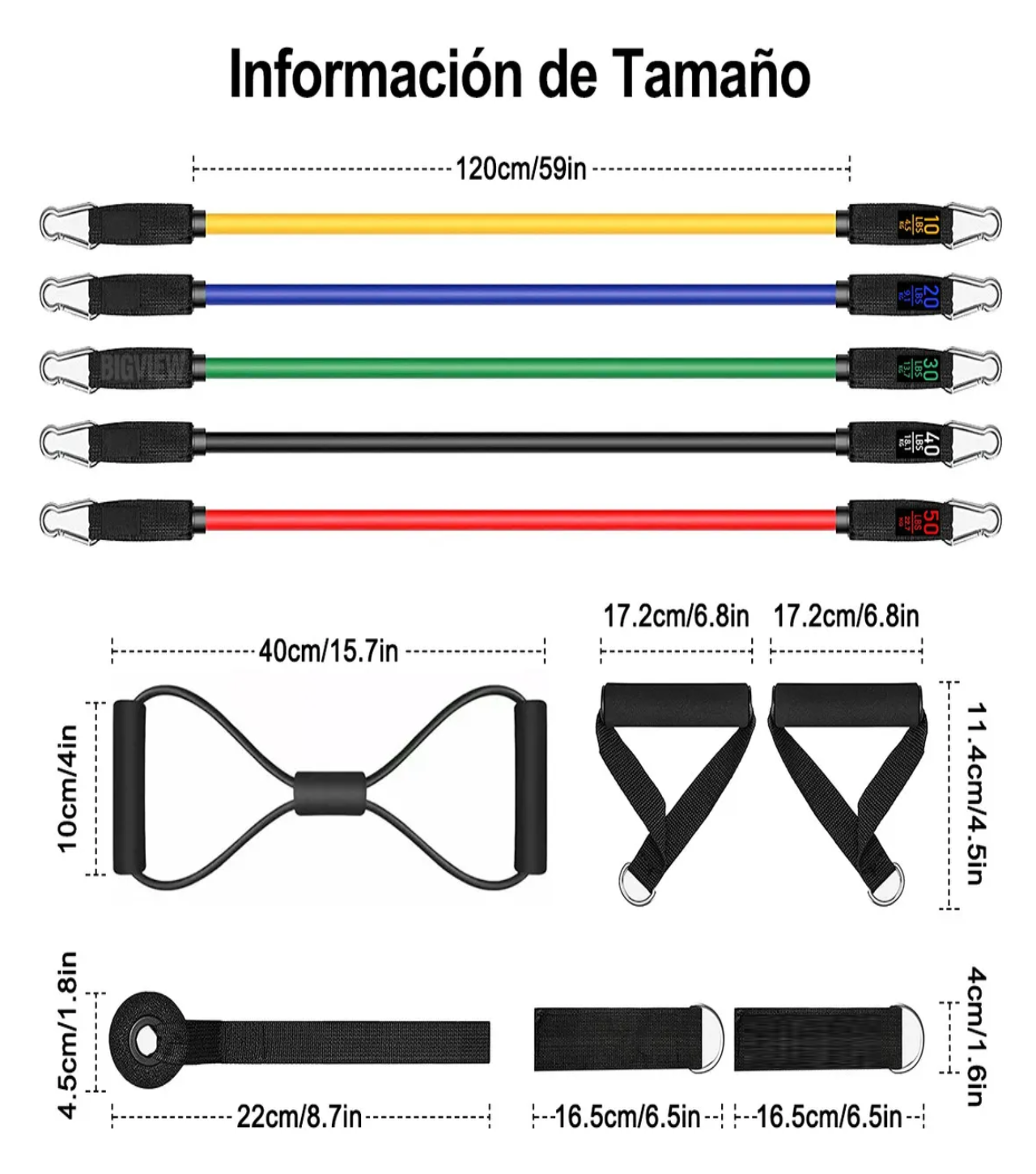 150lbs Kit De Bandas De Resistencia Ligas Para Ejercicio 12pzs Colores