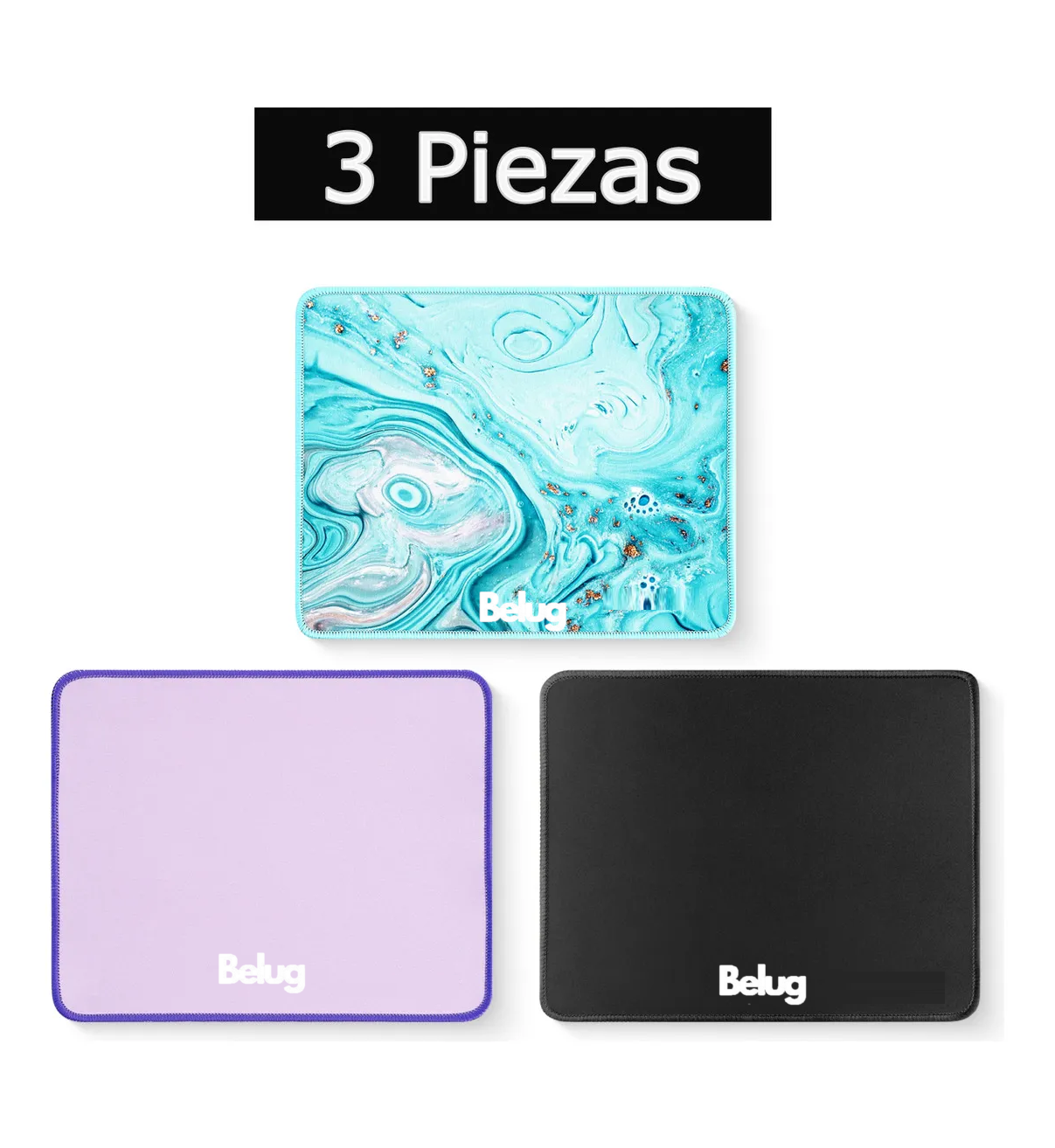 3 Piezas Mouse Pads Con Bordes Reforzados 25x21cm Color Azul/morado/negro