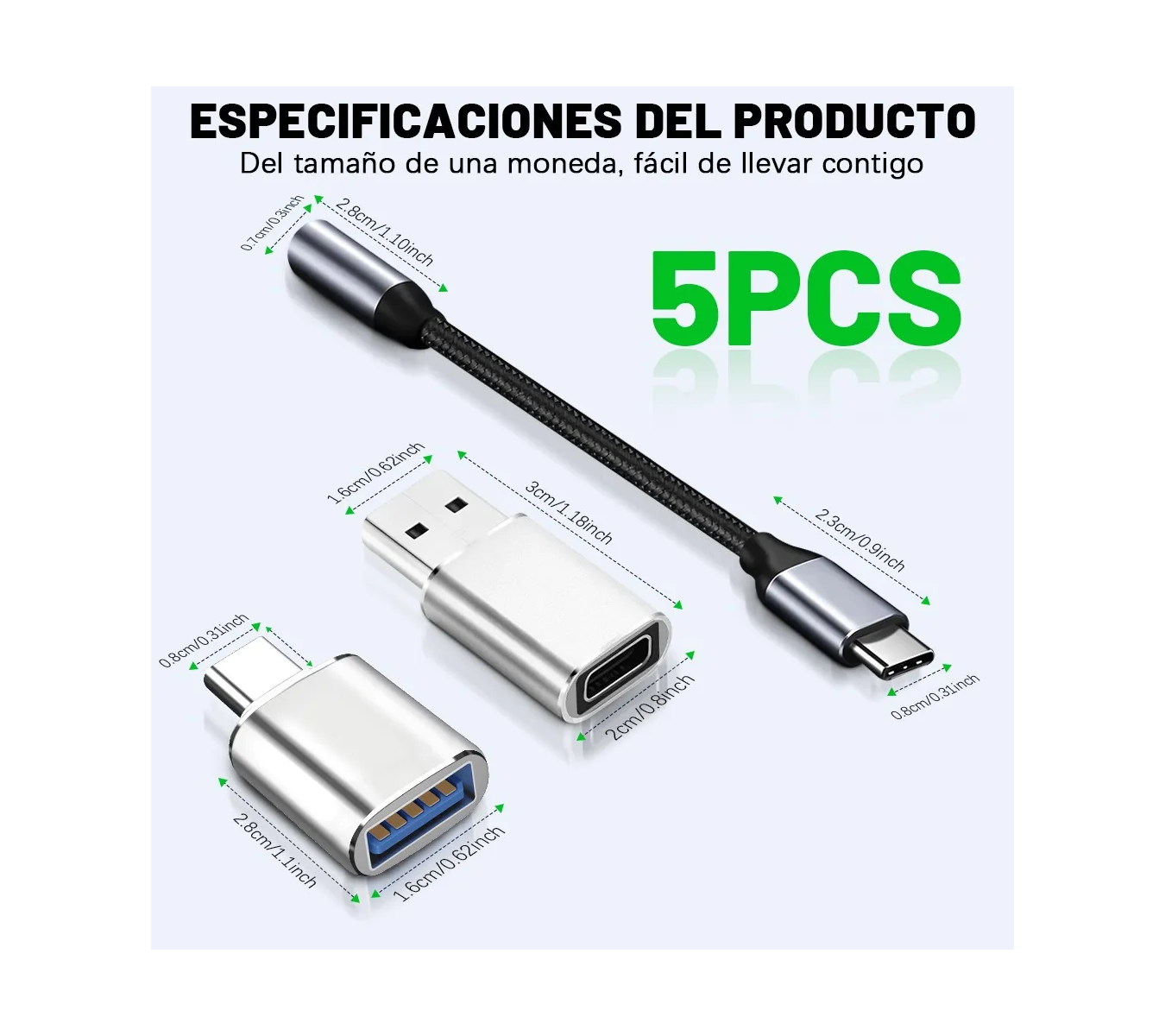 5 Piezas Usb Cable Tipo C Adaptador Otg Usb Tipo C A Usb 3.0 Plata