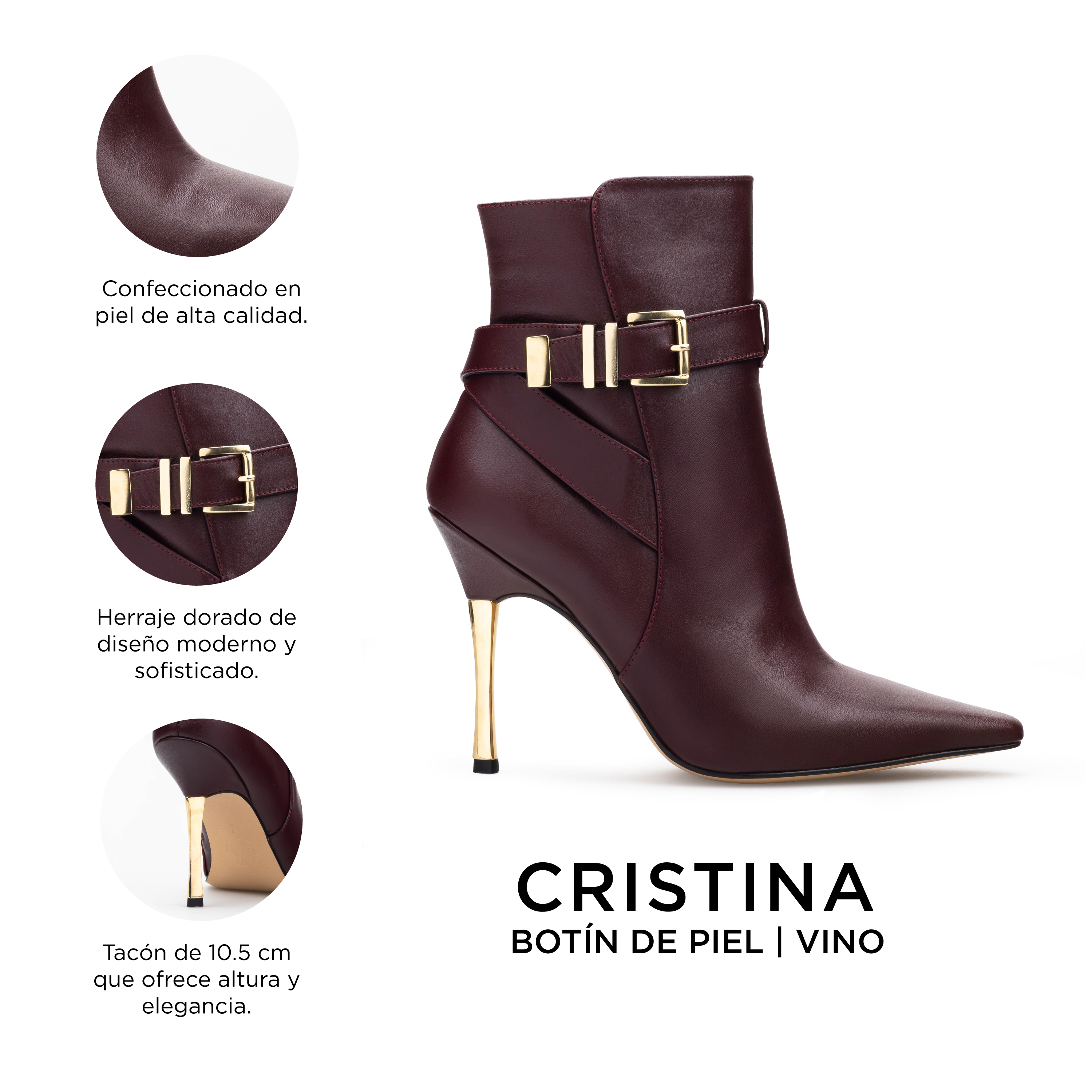 Botines Para Mujer Elegantes Botas Piel Davenia Mod. Cristina Vino