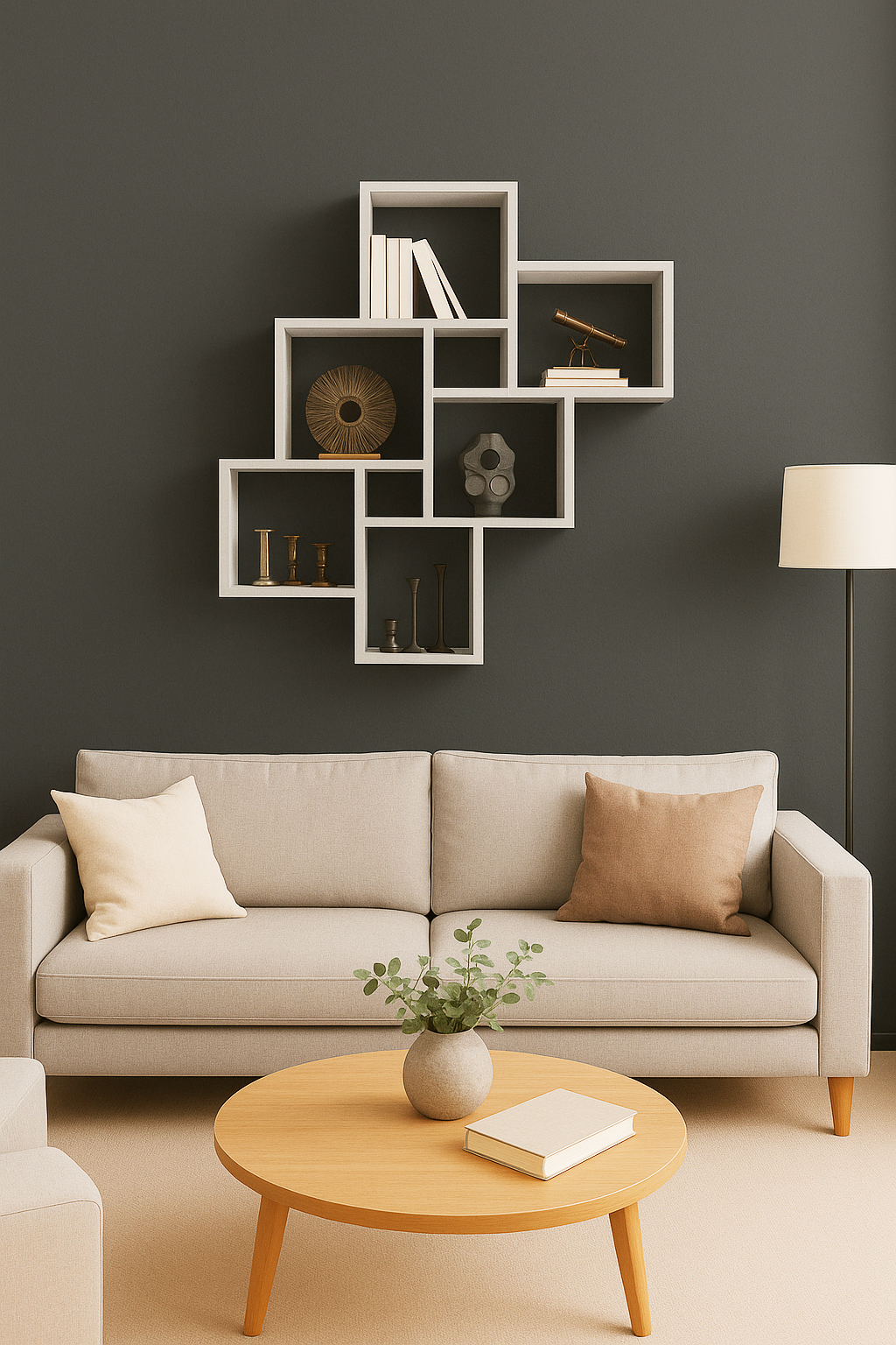 Repisa Flotante Minimalista 6 Cubos Gris