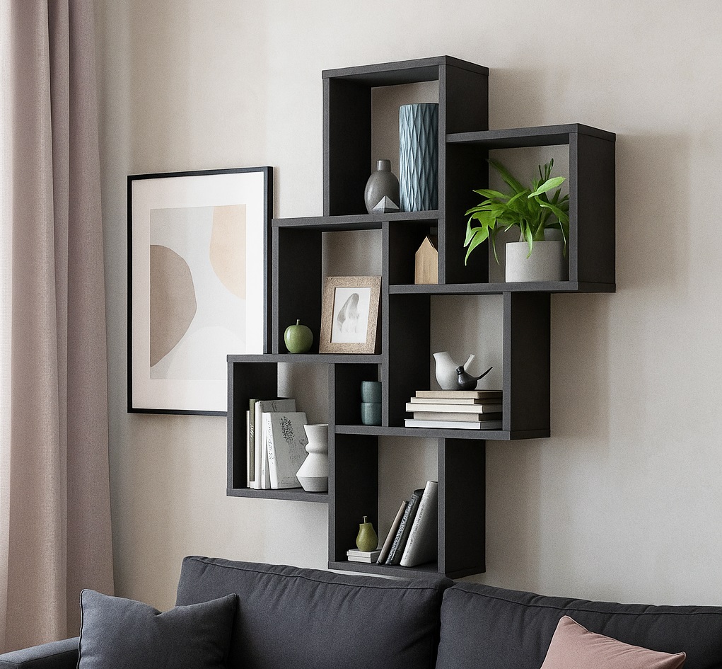 Repisa Flotante Minimalista 6 Cubos Gris Oscuro