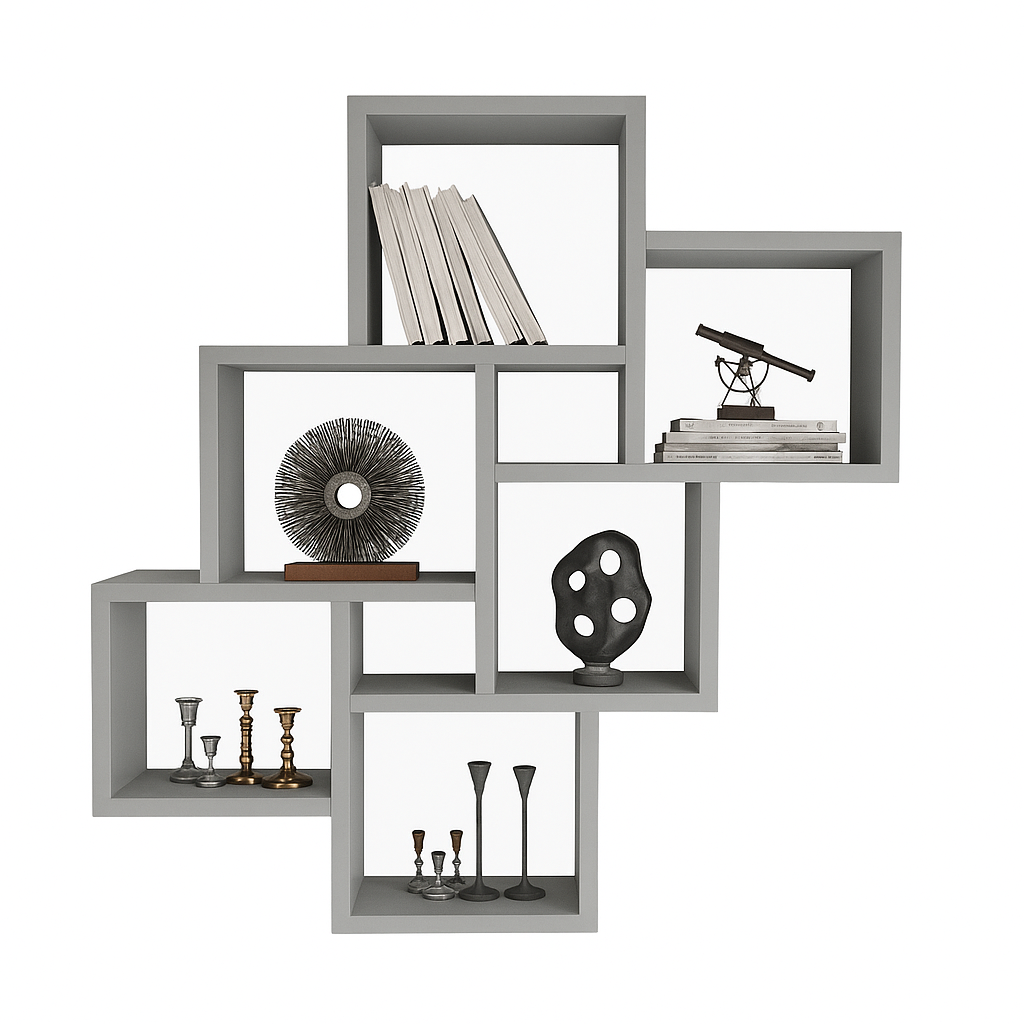 Repisa Flotante Minimalista 6 Cubos Gris