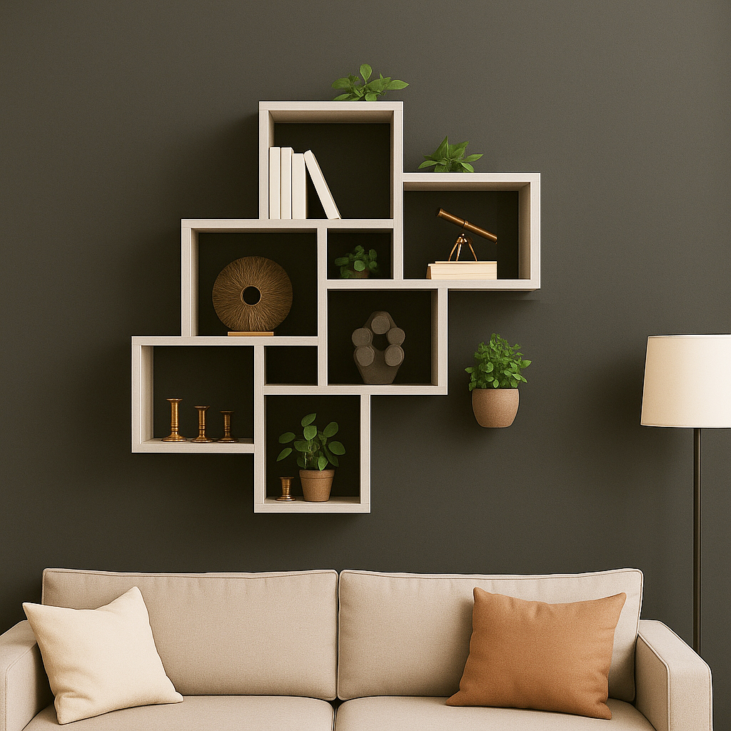 Repisa Flotante Minimalista 6 Cubos Gris