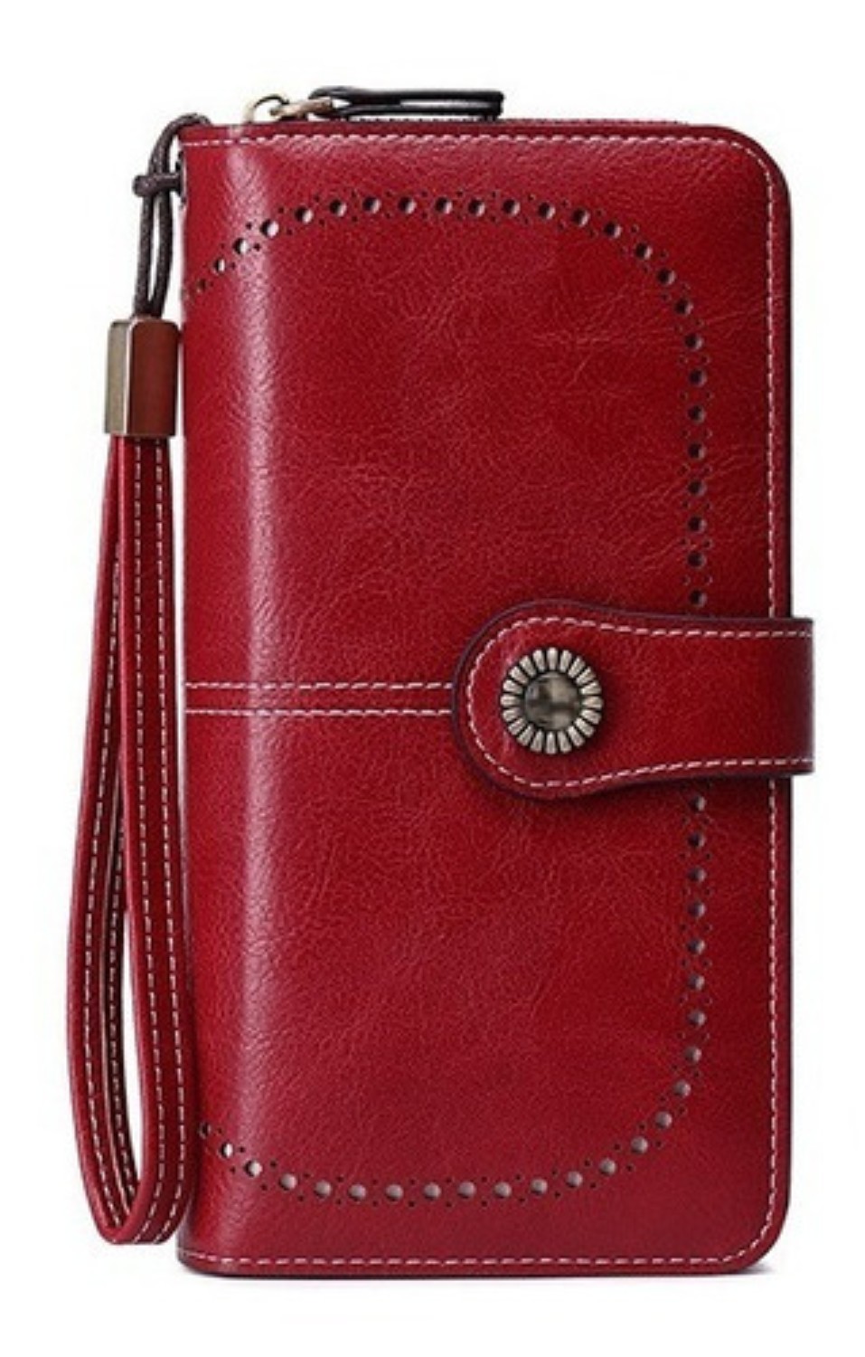 Cartera Mujer Cuero Gran Capacidad Monederos Para Dama Guinda