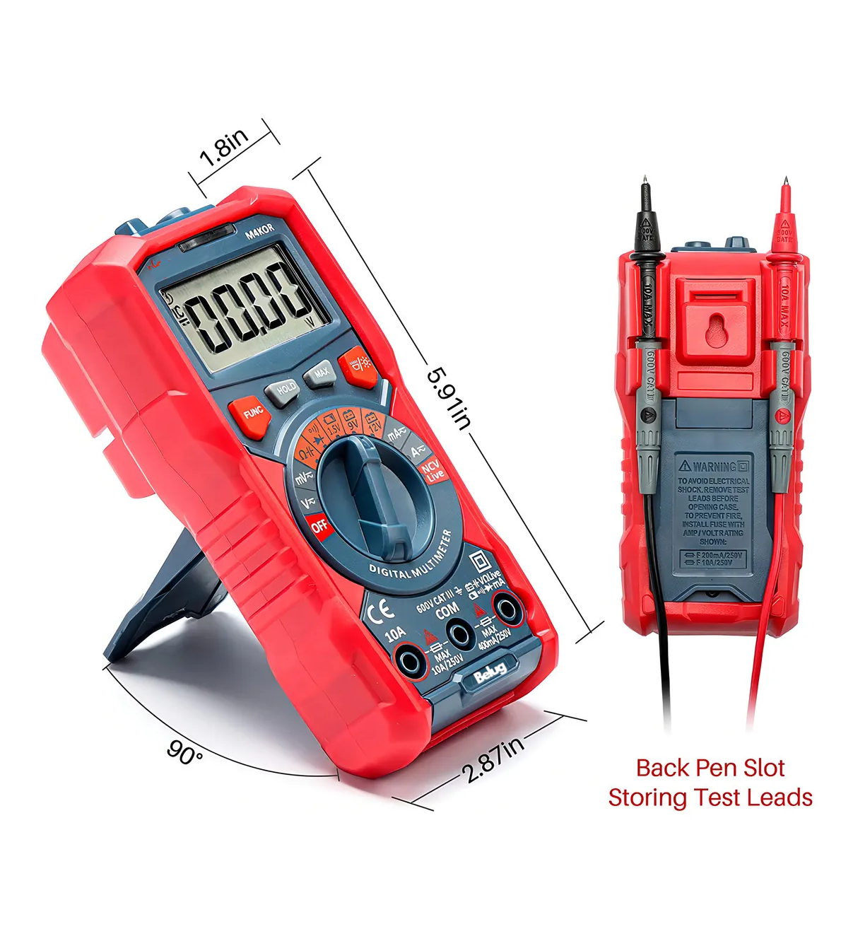 Multímetro Digital 4000 Unidades Belug Rango Automático Voltímetro Rojo