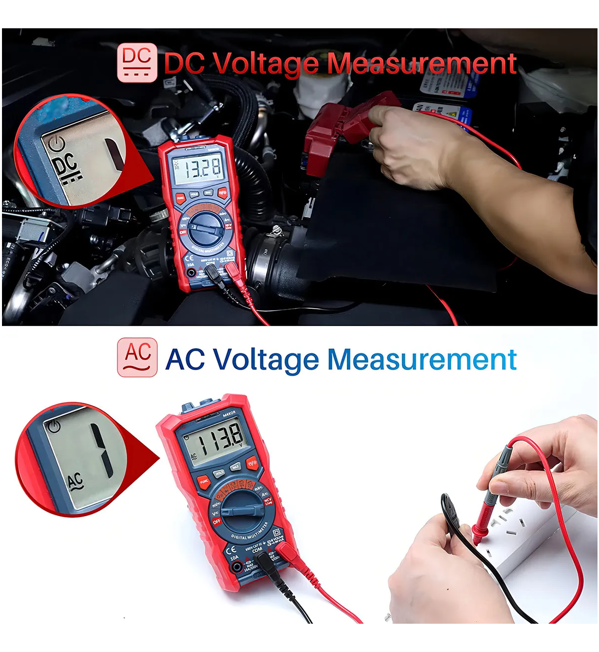 Multímetro Digital 4000 Unidades Belug Rango Automático Voltímetro Rojo
