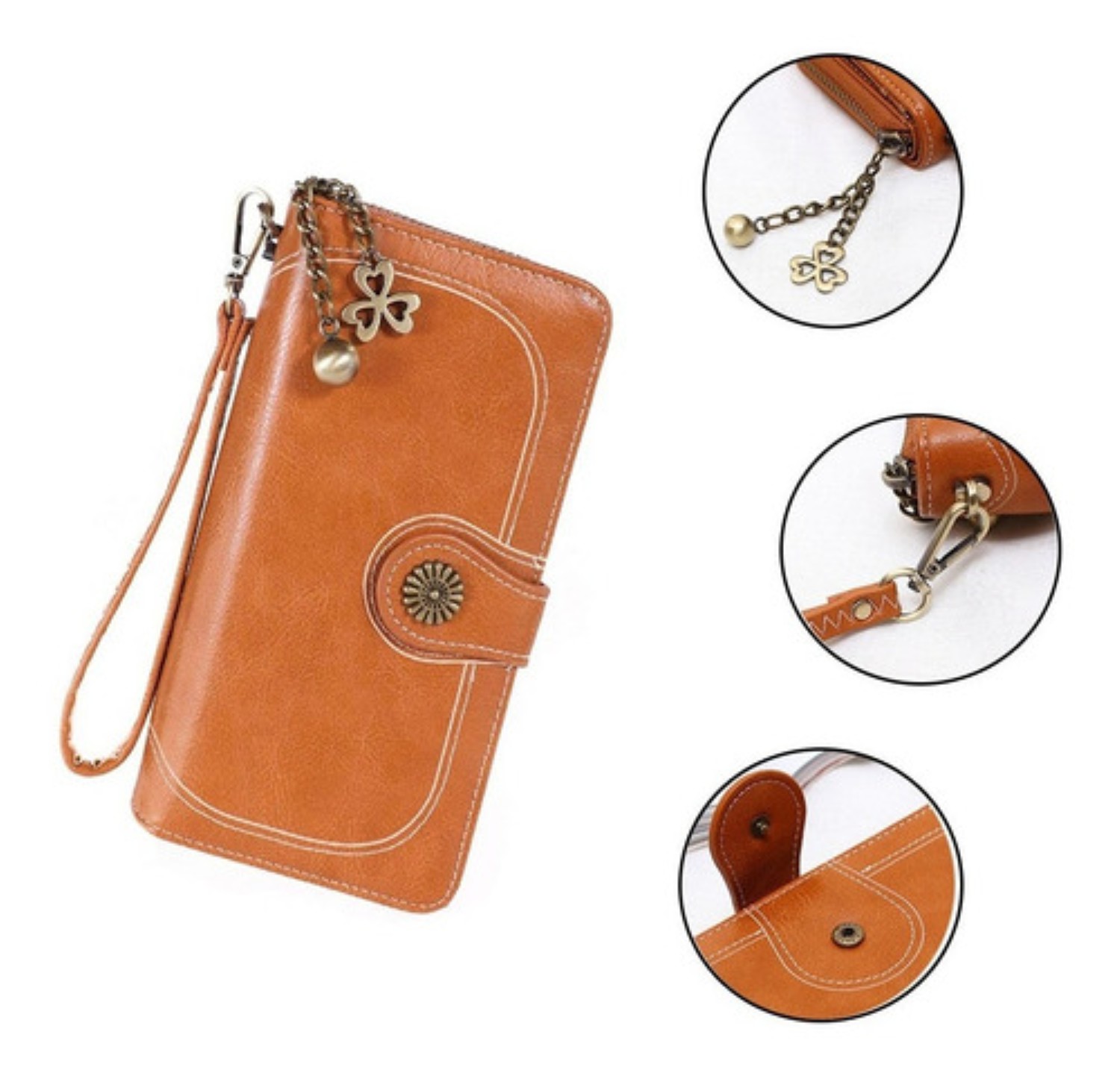 Cartera Para Mujer Gran Capacidad,billetera Con Bloqueo Rfid Naranja