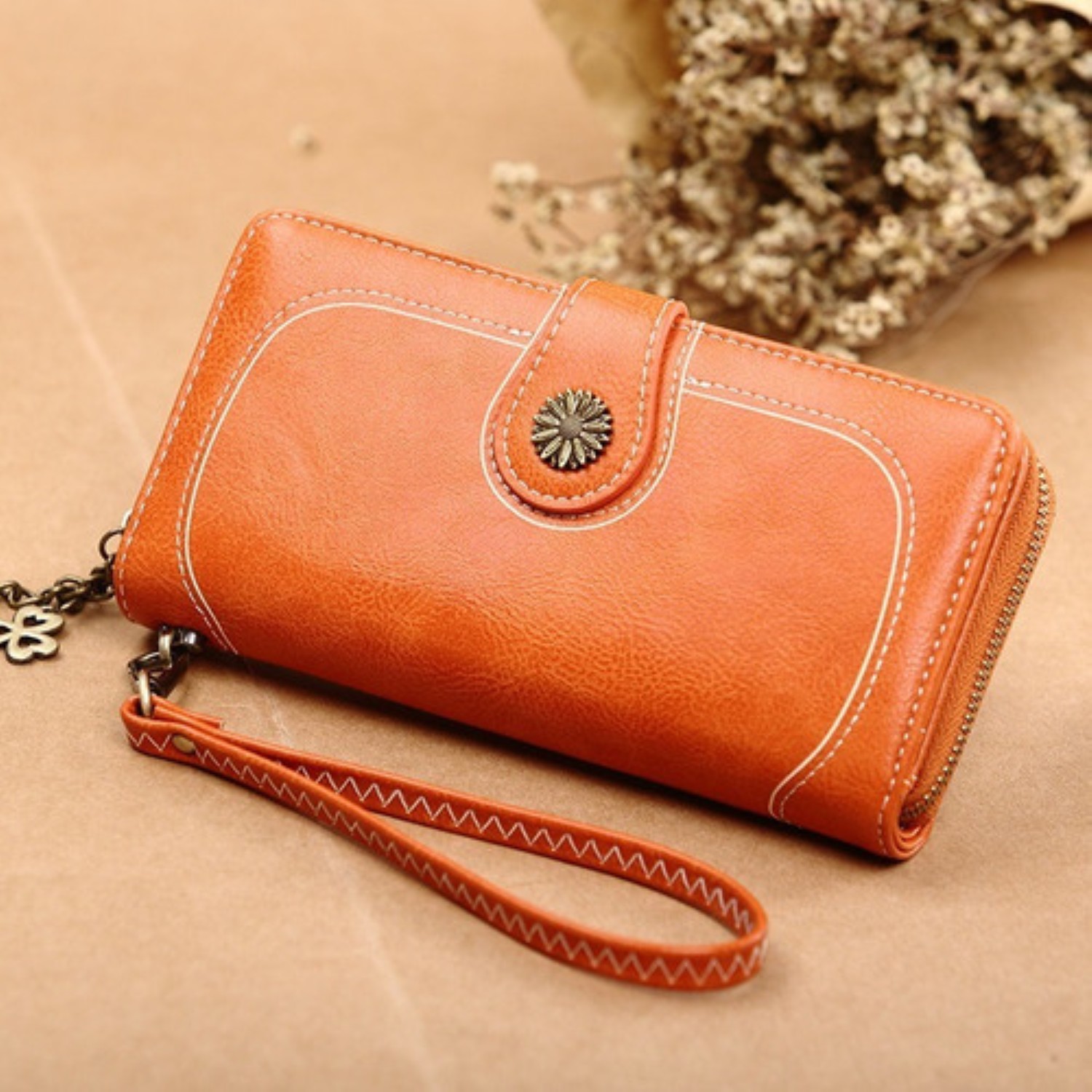 Cartera Para Mujer Gran Capacidad,billetera Con Bloqueo Rfid Naranja