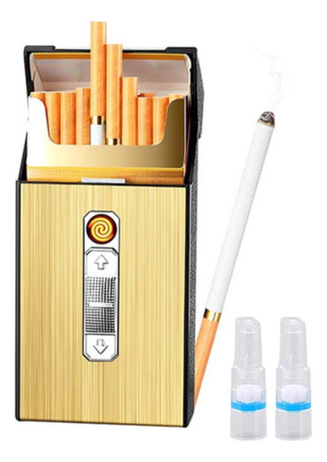 Cigarrera Con Encendedor Electrónico USB Arco Plasma 2 Es 1 DORADO
