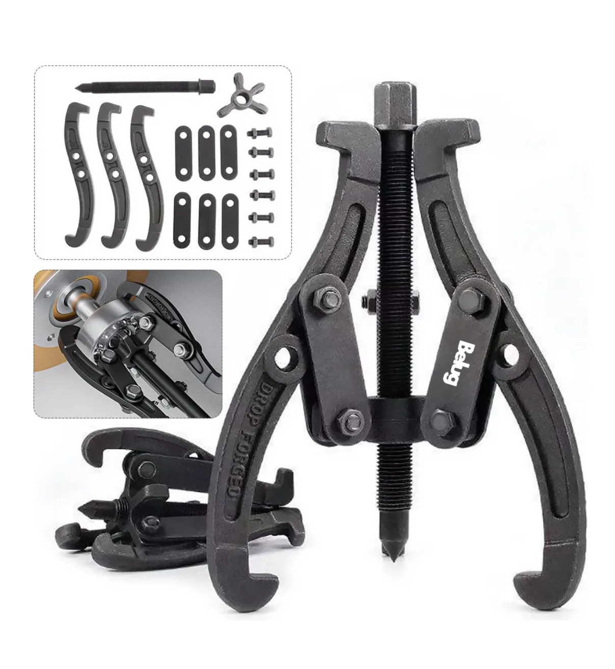 6'' Extractor Engranes Poleas Belug Reversible Forja Brazos Mejora Negro