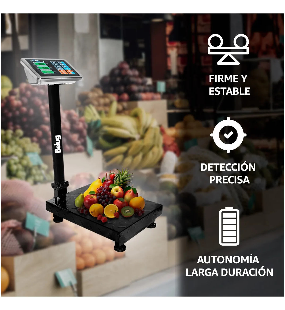 Báscula Digital 150kg Recargable Belug Plataforma 30x40cm Uso Rudo Negro
