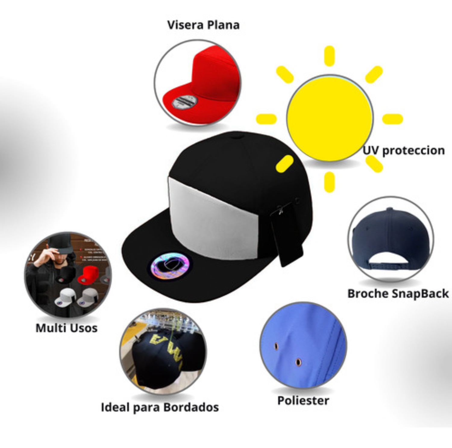 Gorras Plana Lisa Snapback Unitalla Negro