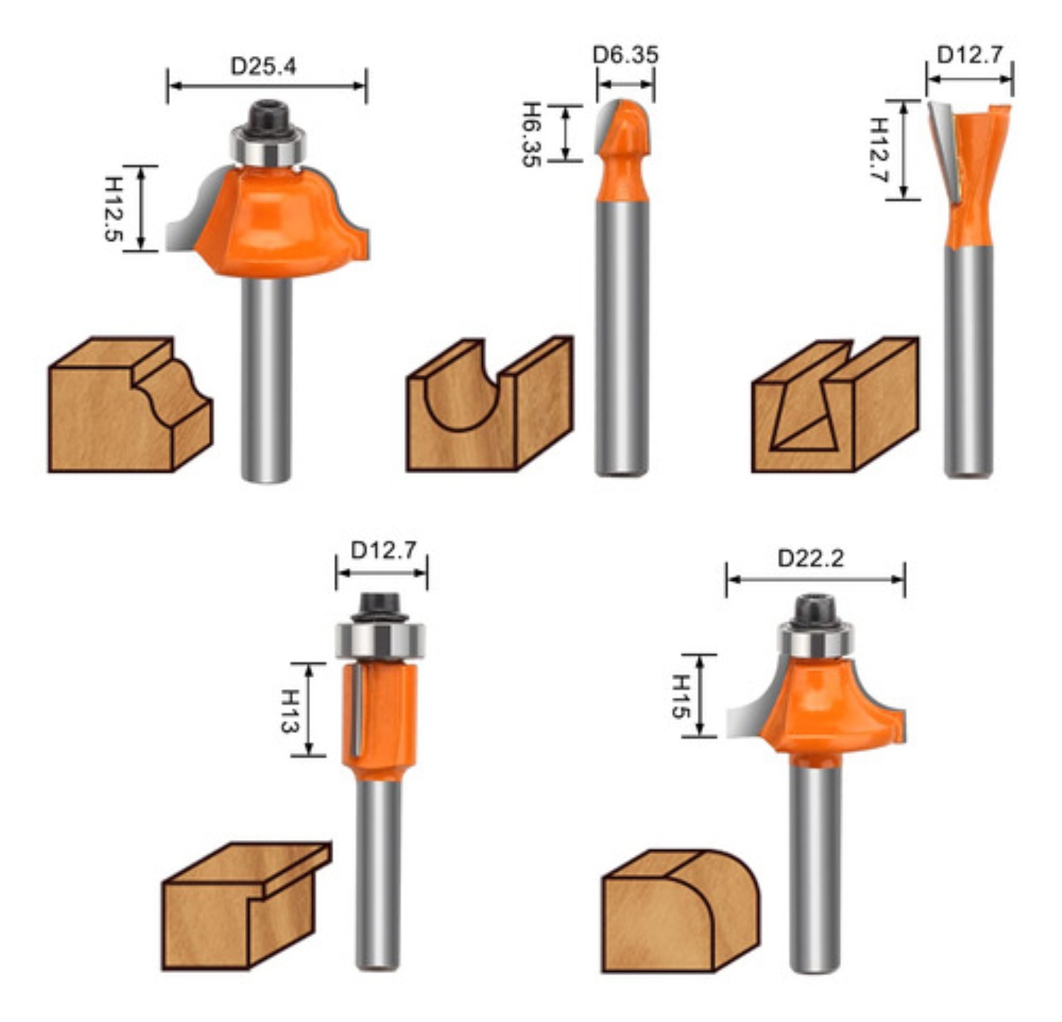 Juego Brocas Router Taladro Teeno 1/4 15 Pz Herramienta Negro y Naranja