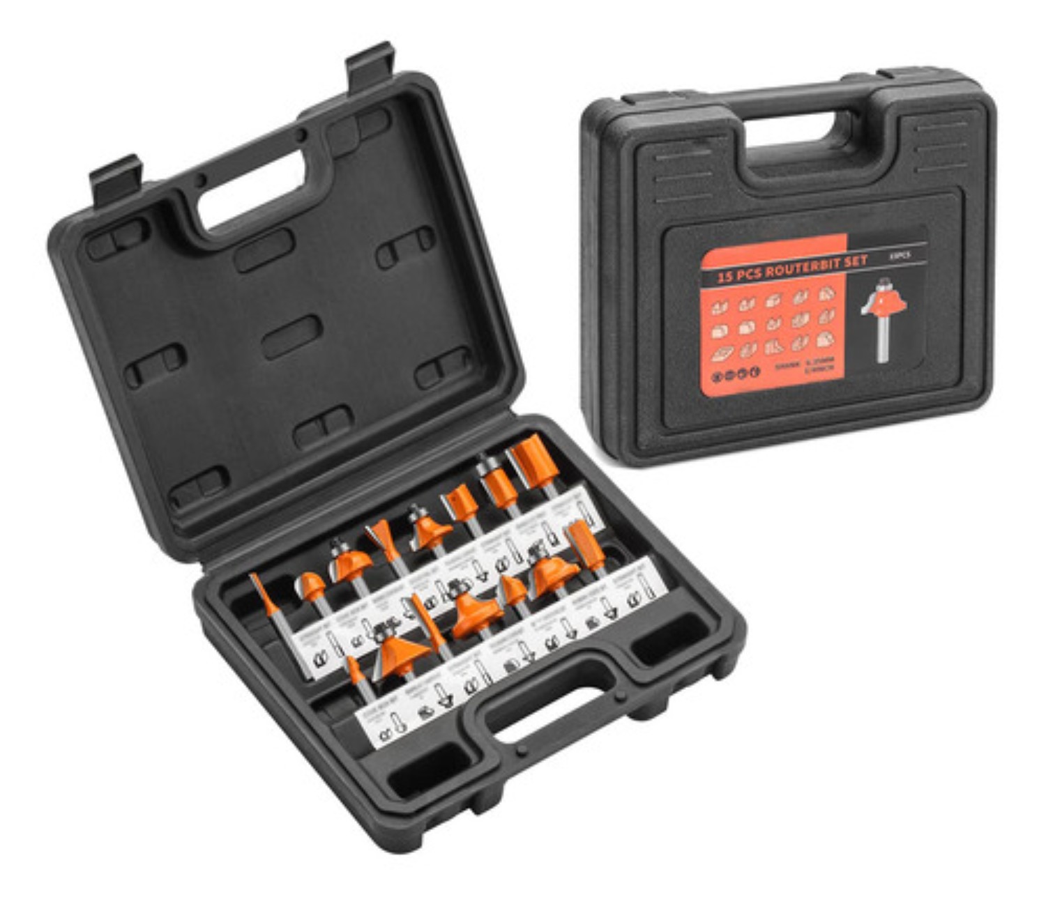Juego Brocas Router Taladro Teeno 1/4 15 Pz Herramienta Negro y Naranja