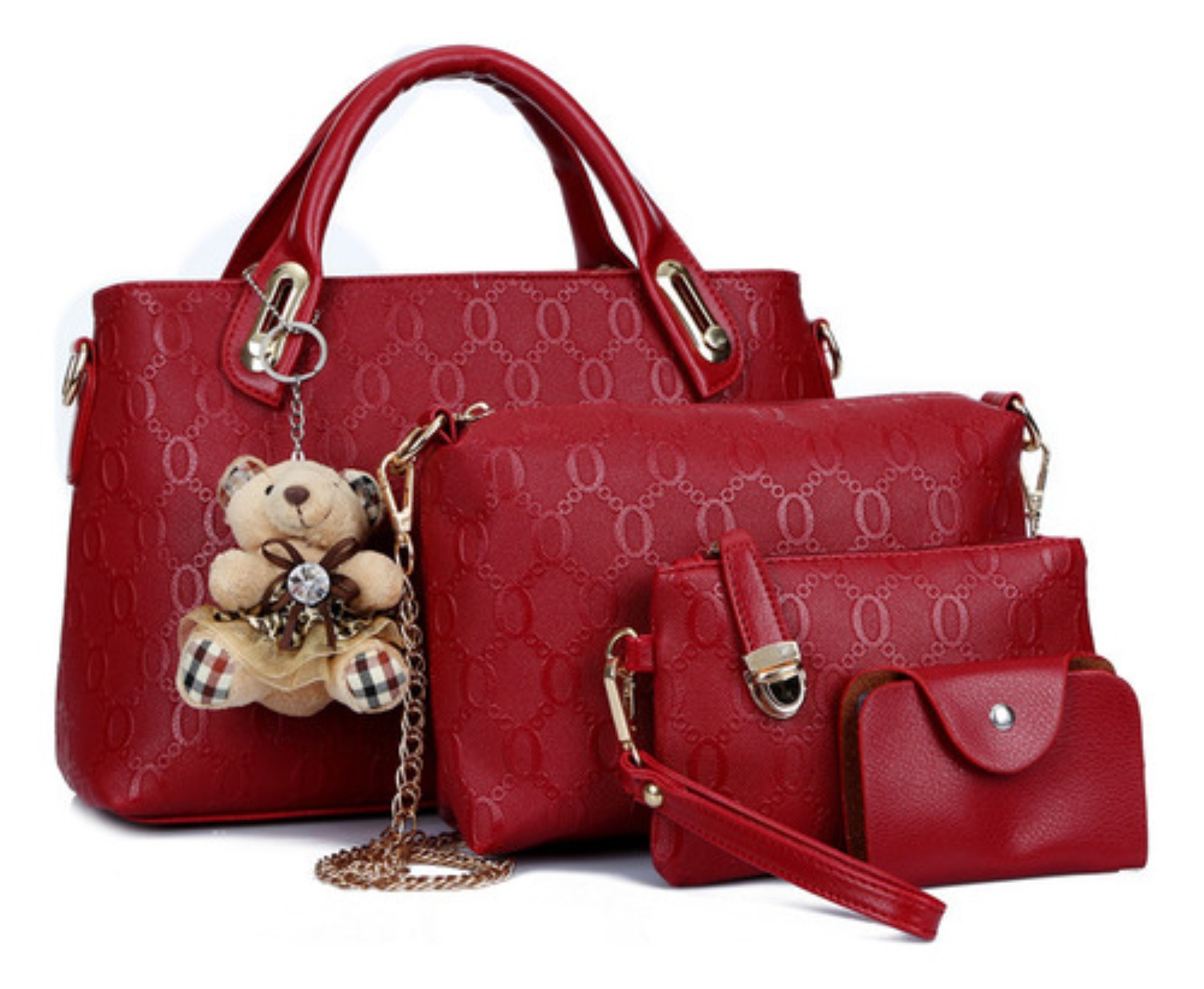 Set 4 Bolsas Mujer Moda Dama Crossbody Cosmetiquera Correa Rojas