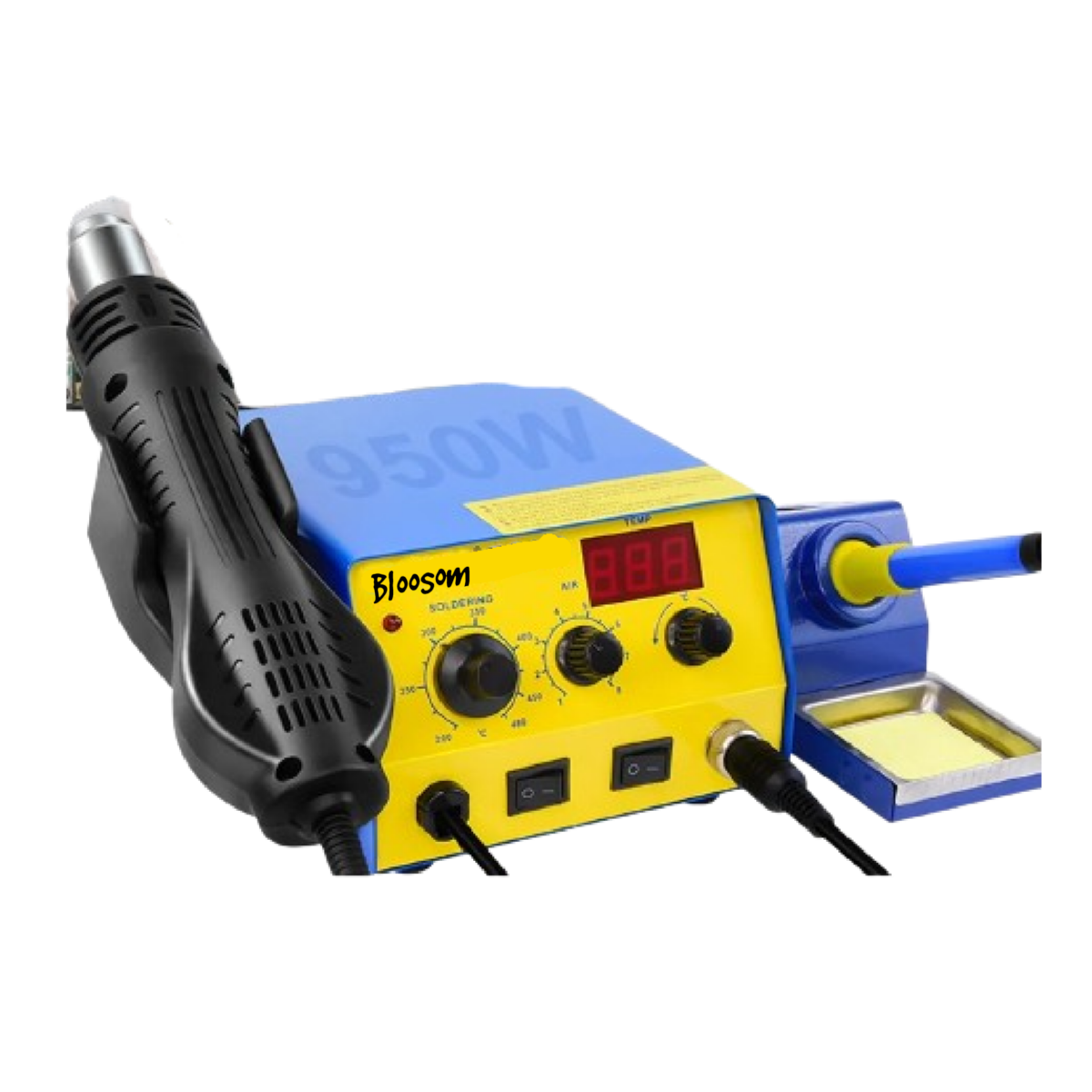 Estación De Soldar 2 En 1 Pistola De Calor Y Cautín, Amarillo con azul