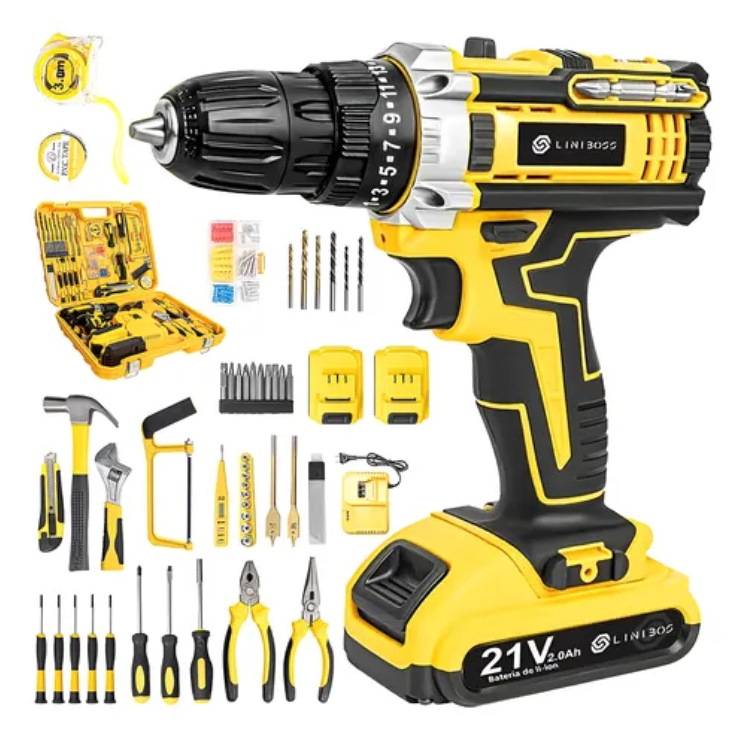 Kit De Taladros Inalambricos 21v Con 2 Baterías marillo negro amarillo