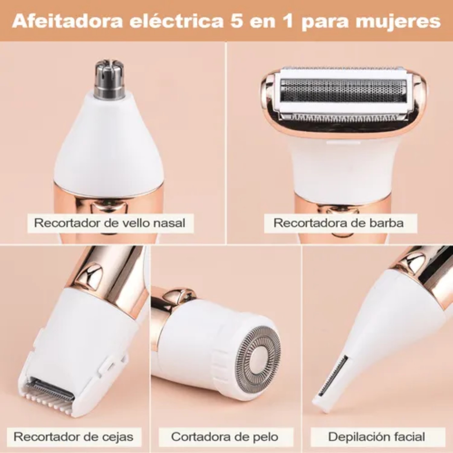 Depiladora Eléctrica Para Mujer 5 En 1 Rasuradora Recargable Blanco Dorado