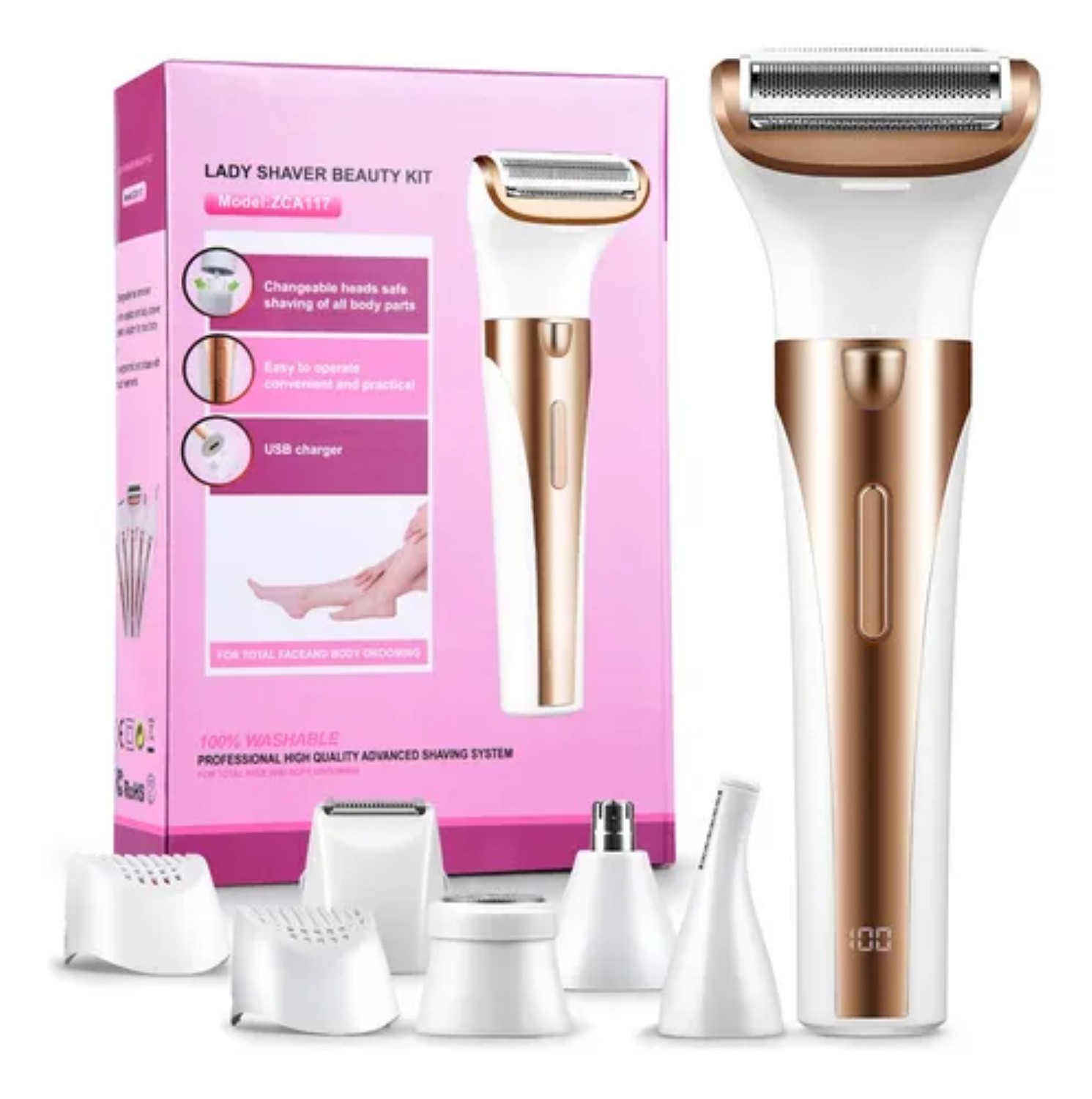 Depiladora Eléctrica Para Mujer 5 En 1 Rasuradora Recargable Blanco Dorado